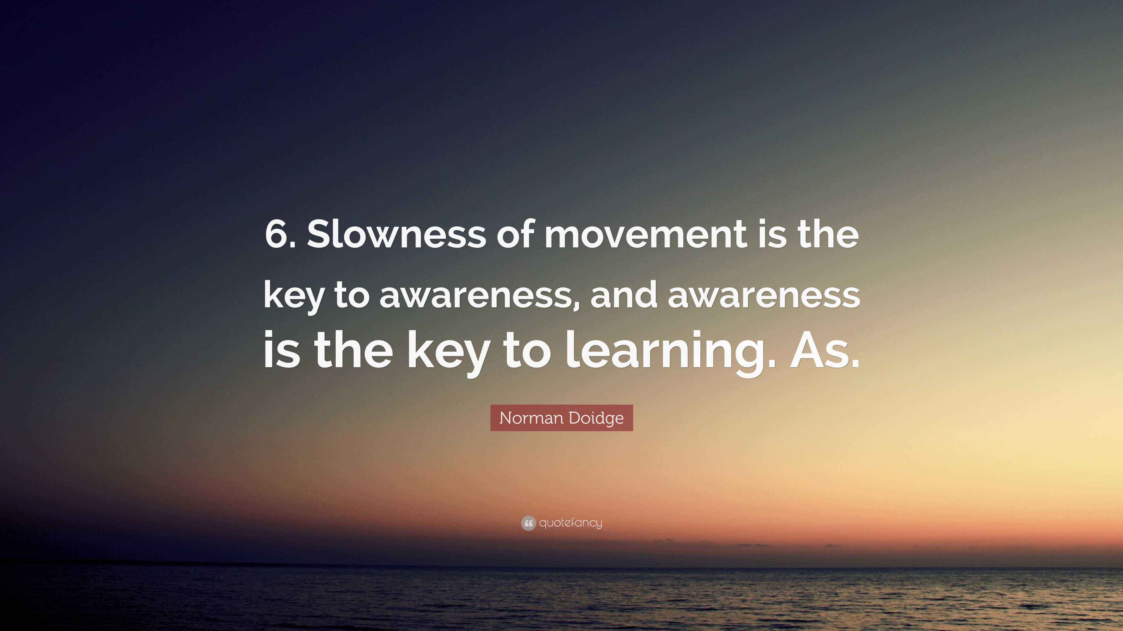Norman Doidge Quote: “6. Slowness of movement is the key to awareness ...