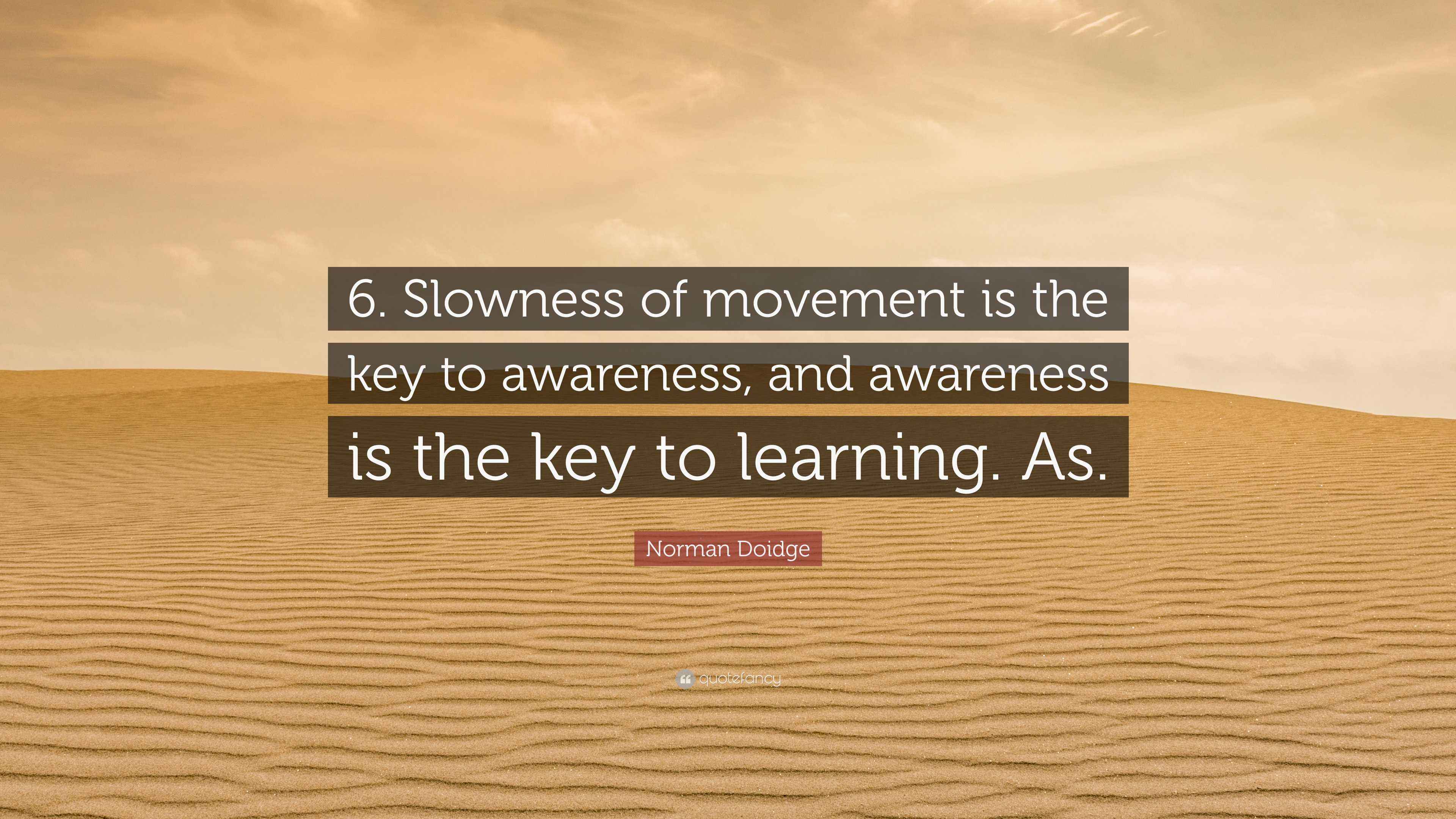 Norman Doidge Quote: “6. Slowness of movement is the key to awareness ...