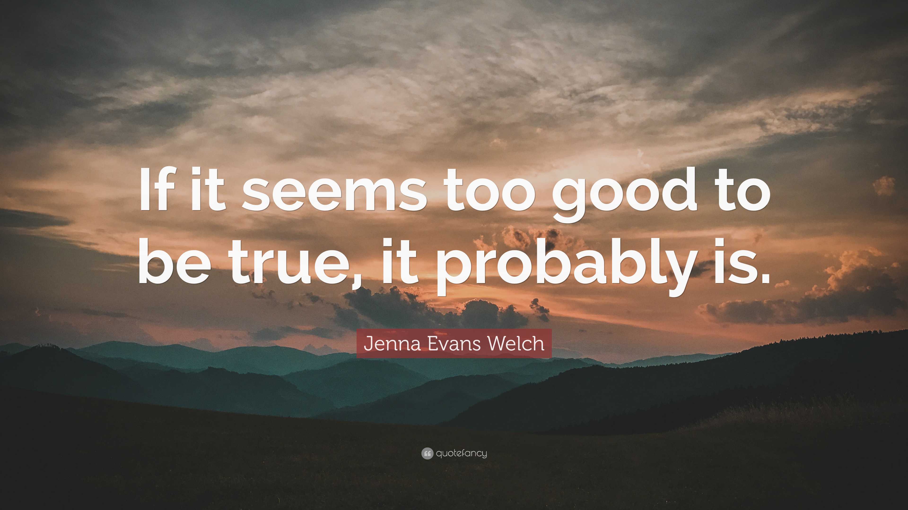 Jenna Evans Welch Quote: “If it seems too good to be true, it probably is.”