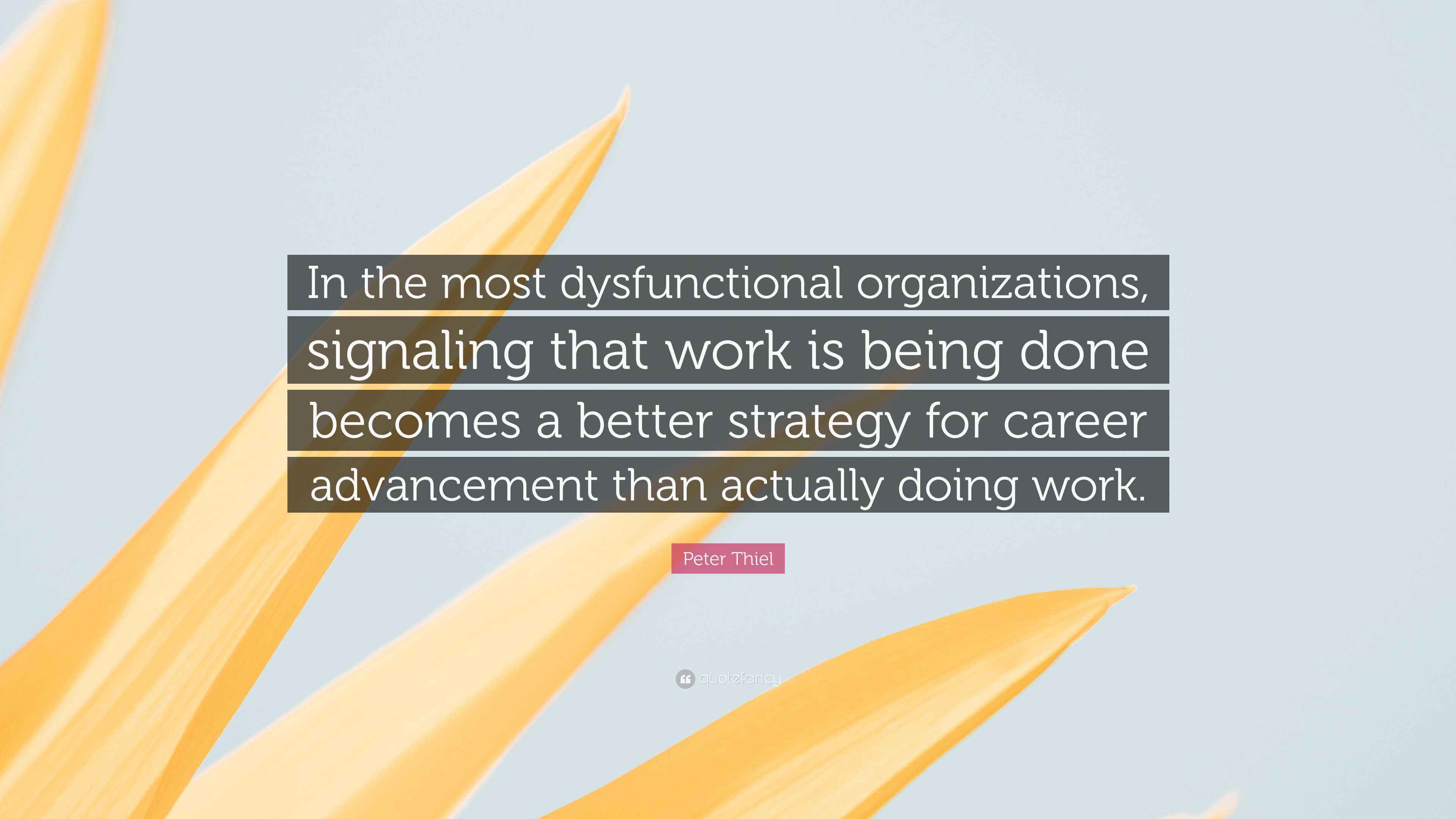 Peter Thiel Quote: “In the most dysfunctional organizations, signaling ...