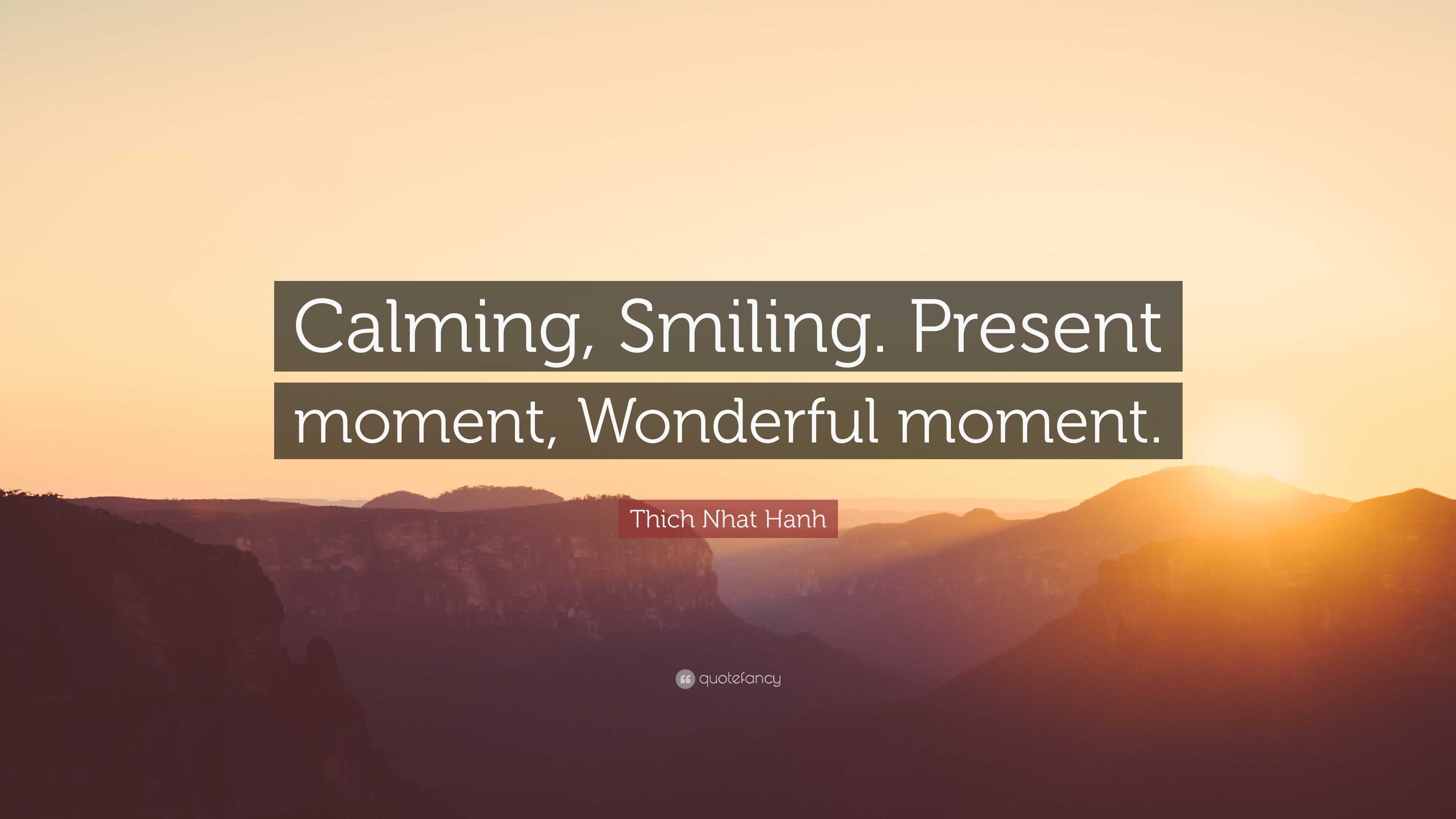 Thich Nhat Hanh Quote: “Calming, Smiling. Present moment, Wonderful ...