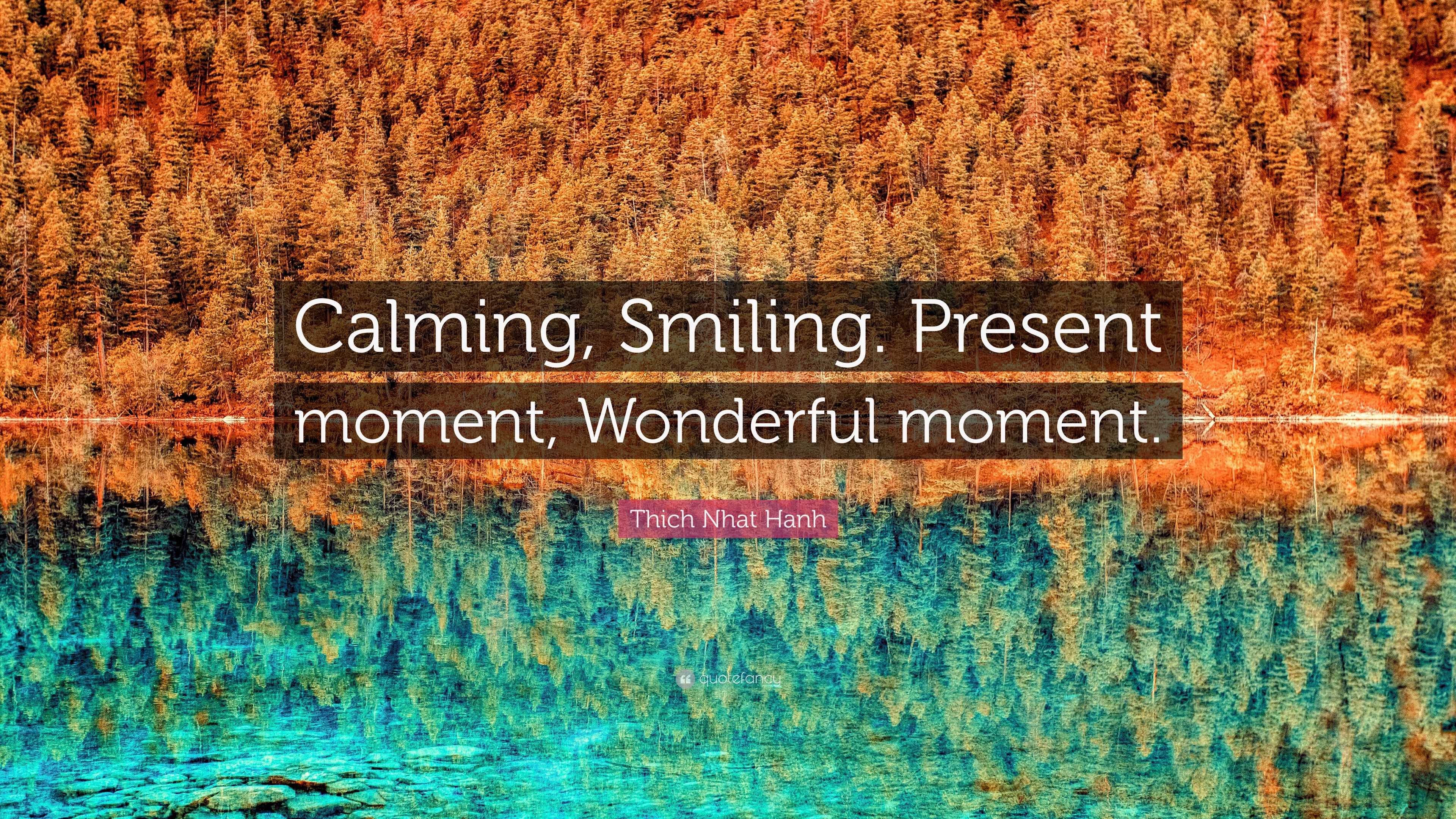 Thich Nhat Hanh Quote: “Calming, Smiling. Present moment, Wonderful ...