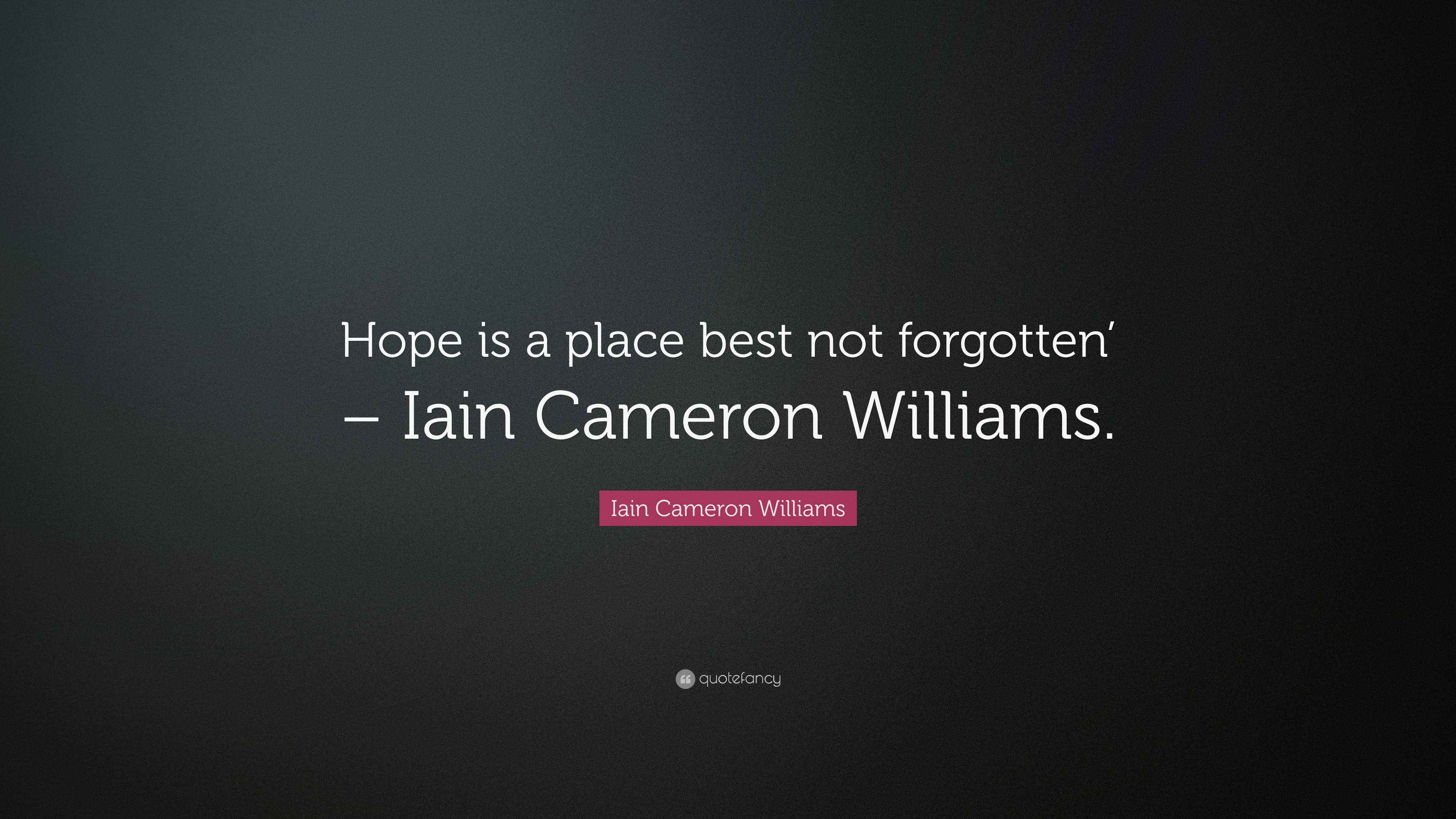 Iain Cameron Williams Quote: “Hope is a place best not forgotten ...
