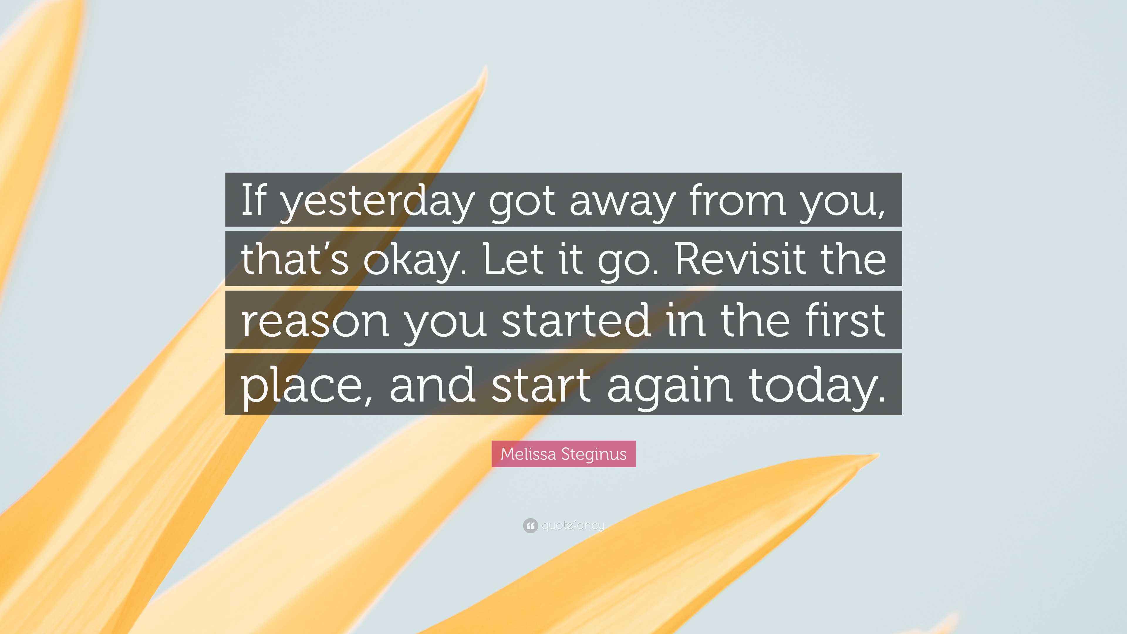 Melissa Steginus Quote: “If yesterday got away from you, that’s okay ...