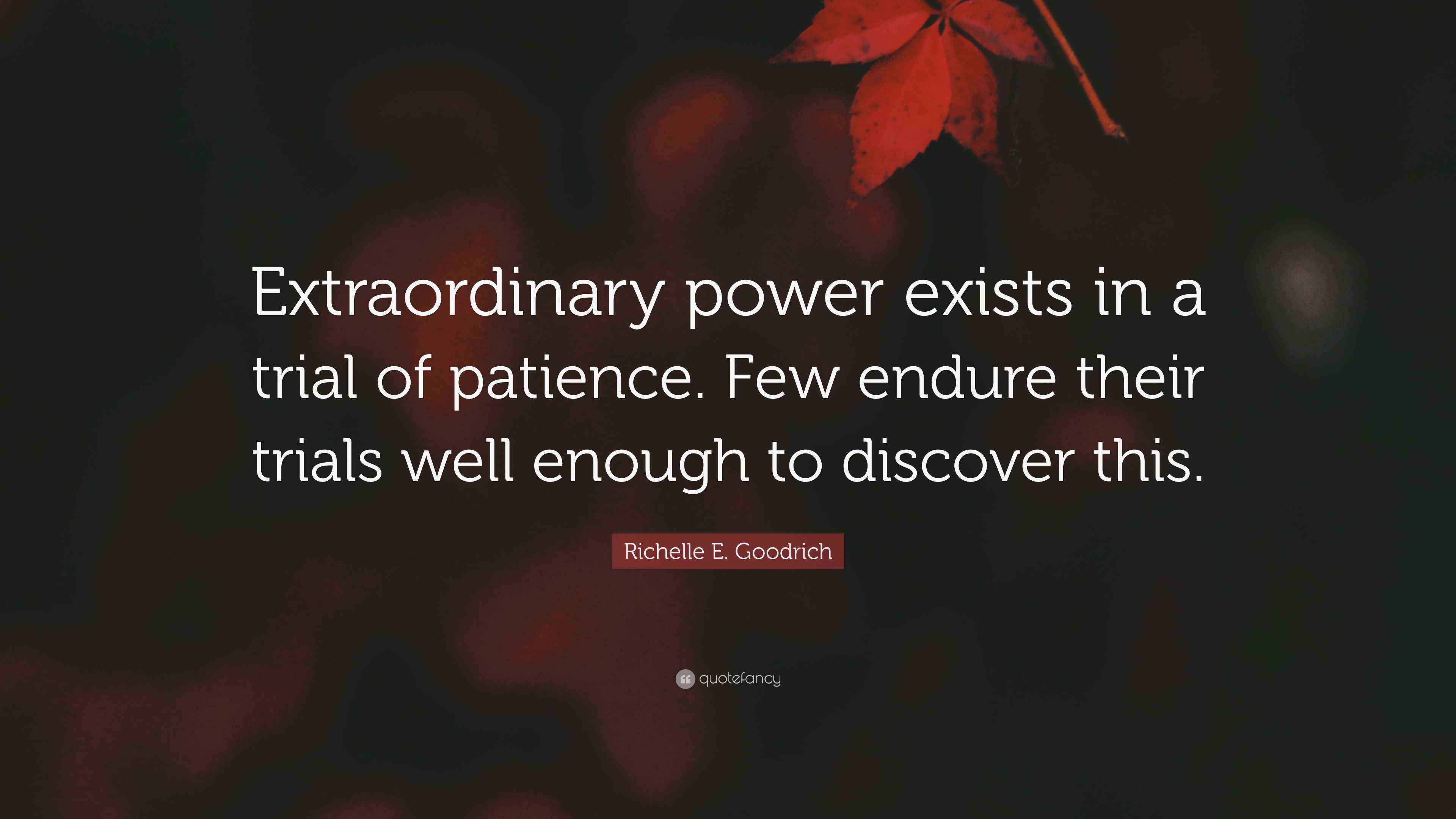 Richelle E. Goodrich Quote: “Extraordinary power exists in a trial of patience. Few endure their ...