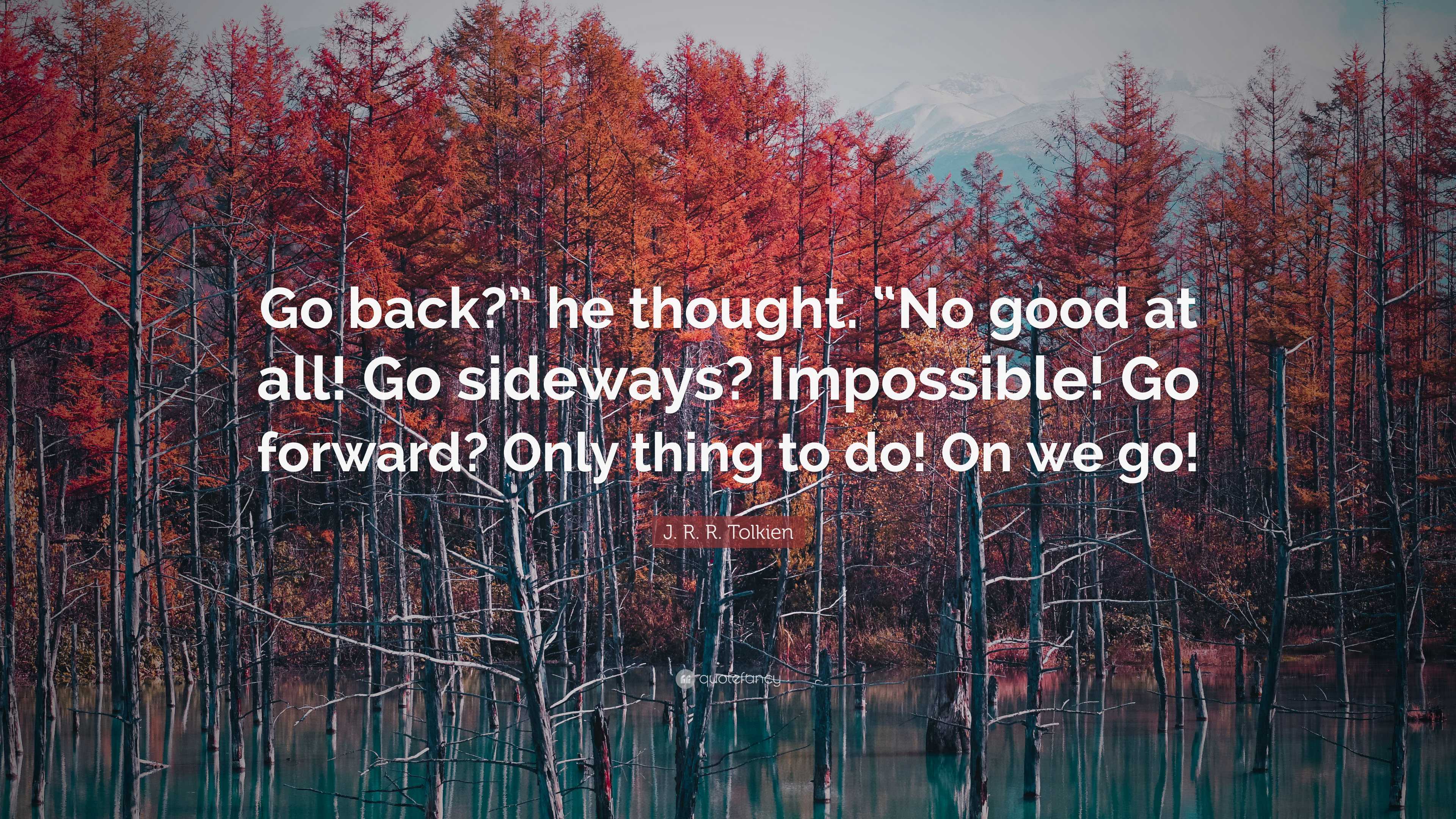 J. R. R. Tolkien Quote: “Go back?” he thought. “No good at all! Go ...