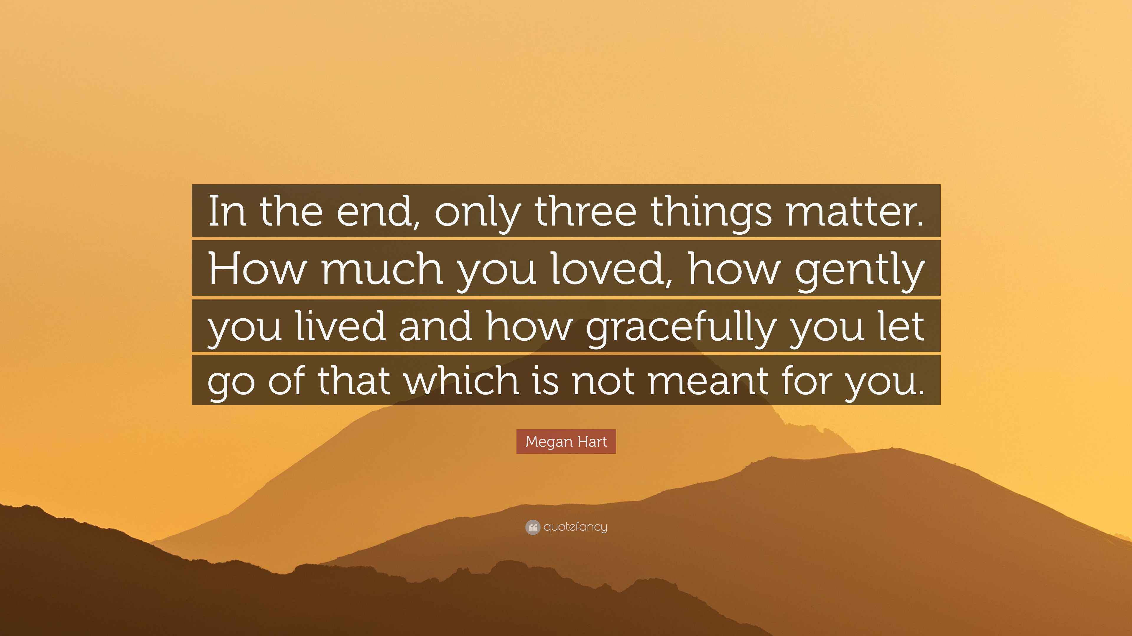 Megan Hart Quote: “In the end, only three things matter. How much you ...