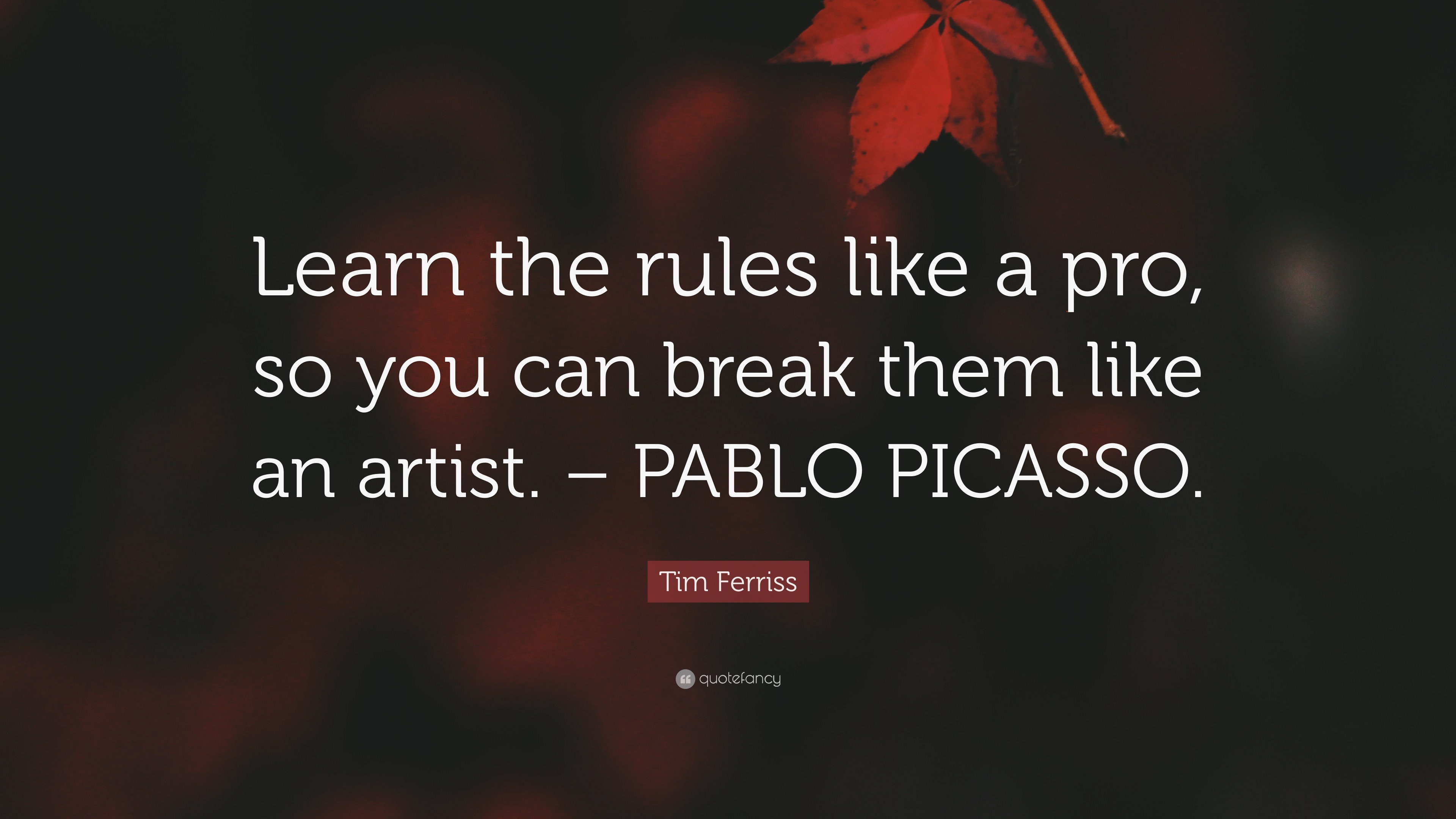 Tim Ferriss Quote: “Learn the rules like a pro, so you can break them ...