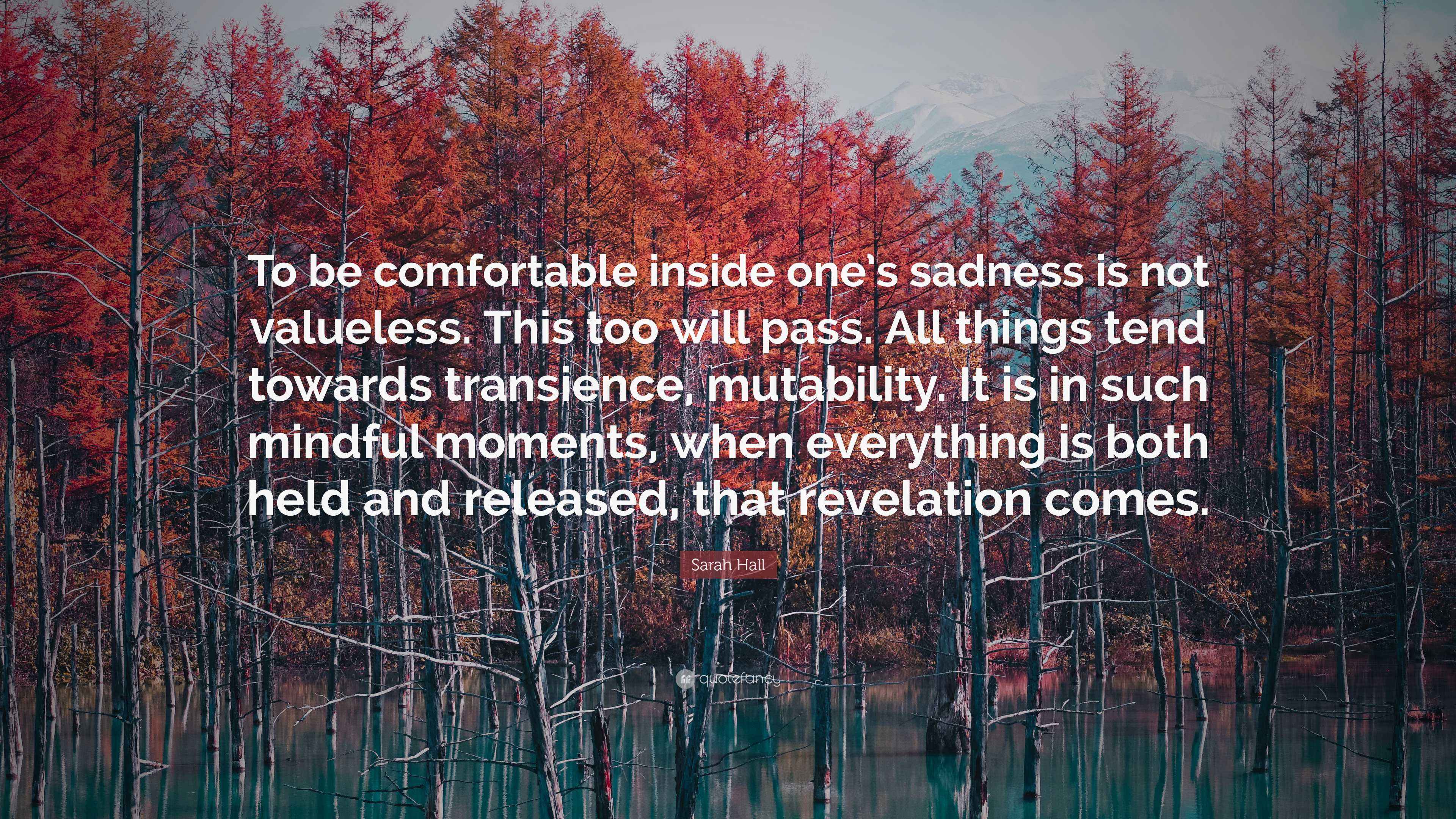 Sarah Hall Quote: “To be comfortable inside one’s sadness is not ...