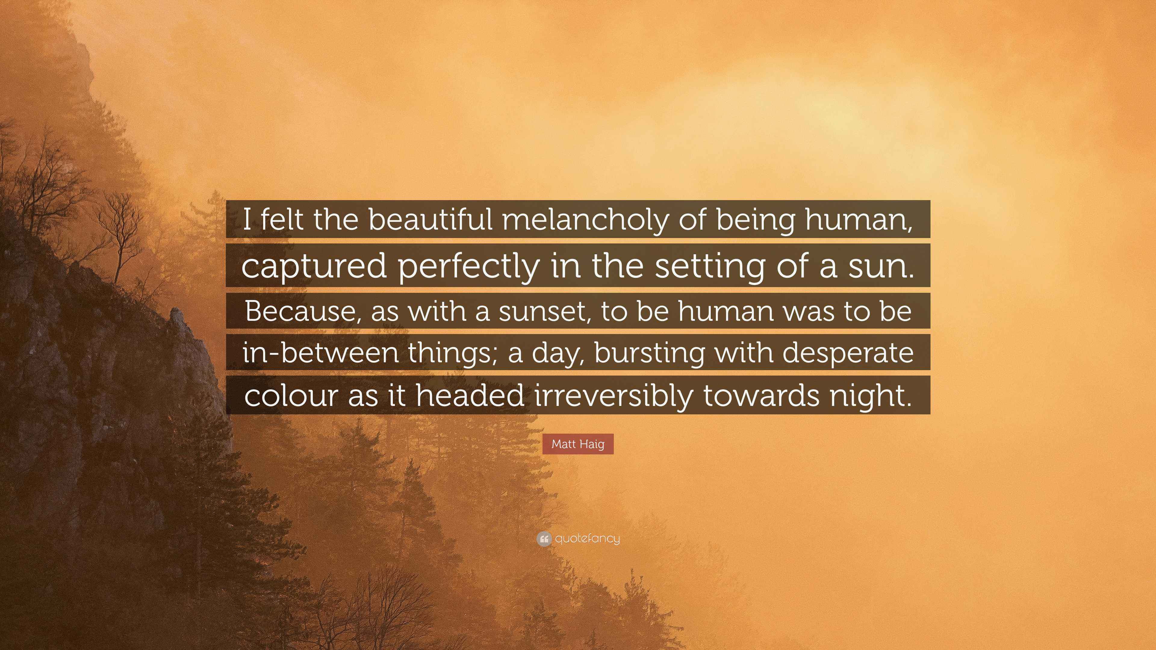 Matt Haig Quote: “I felt the beautiful melancholy of being human ...