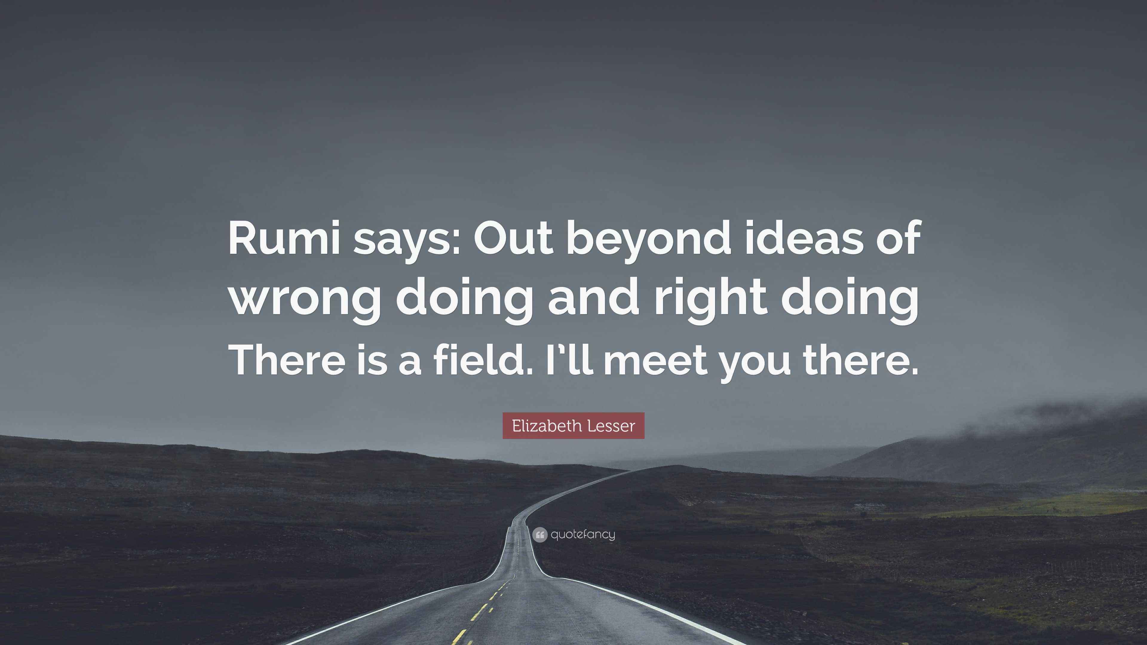 Elizabeth Lesser Quote: “Rumi says: Out beyond ideas of wrong doing and ...