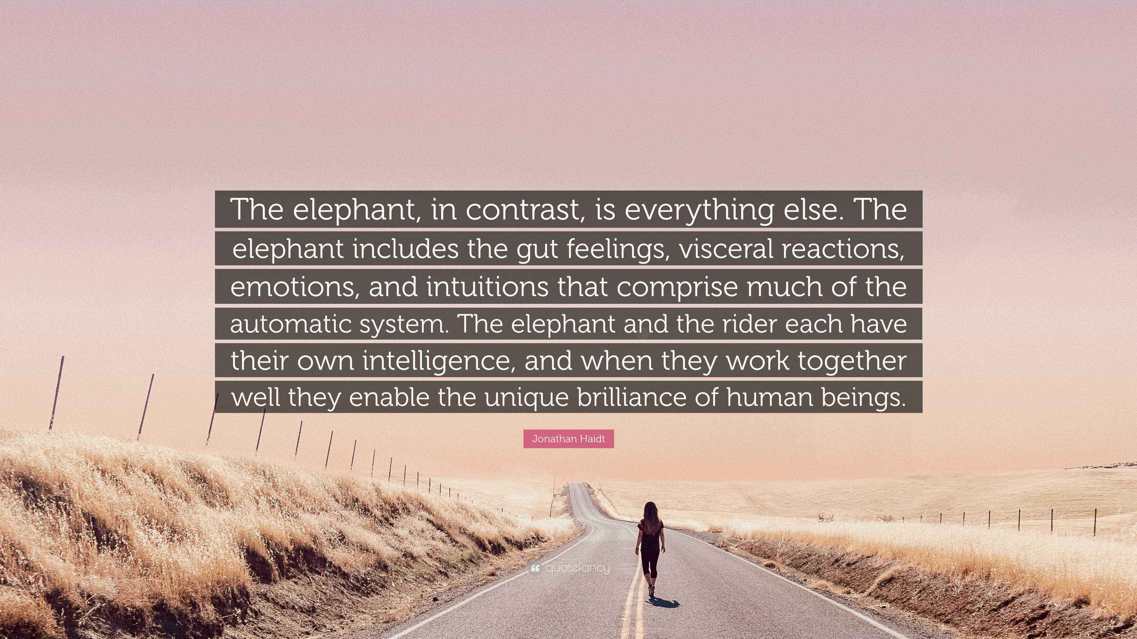Jonathan Haidt Quote: “The elephant, in contrast, is everything else ...