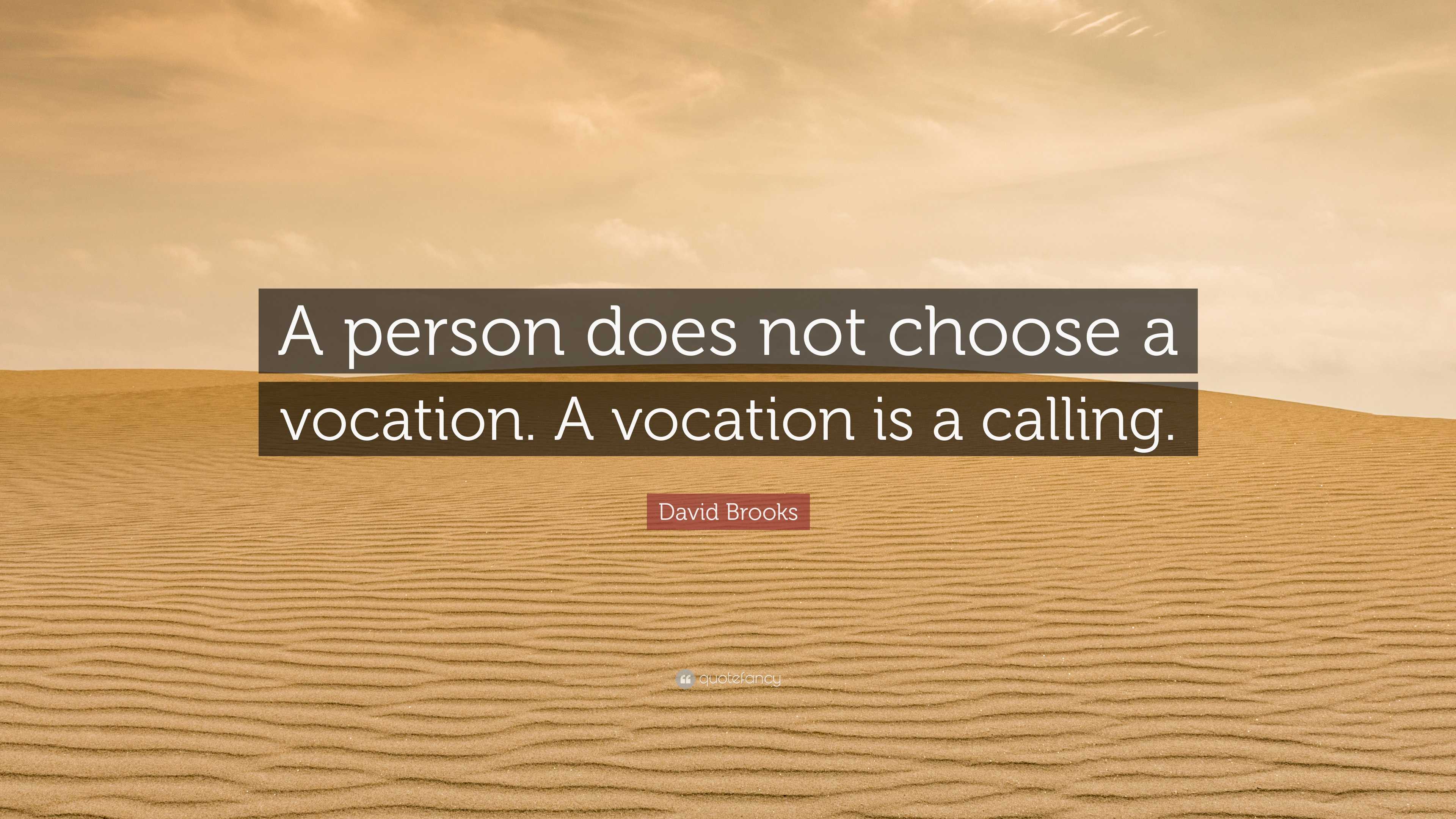 David Brooks Quote: “A person does not choose a vocation. A vocation is ...