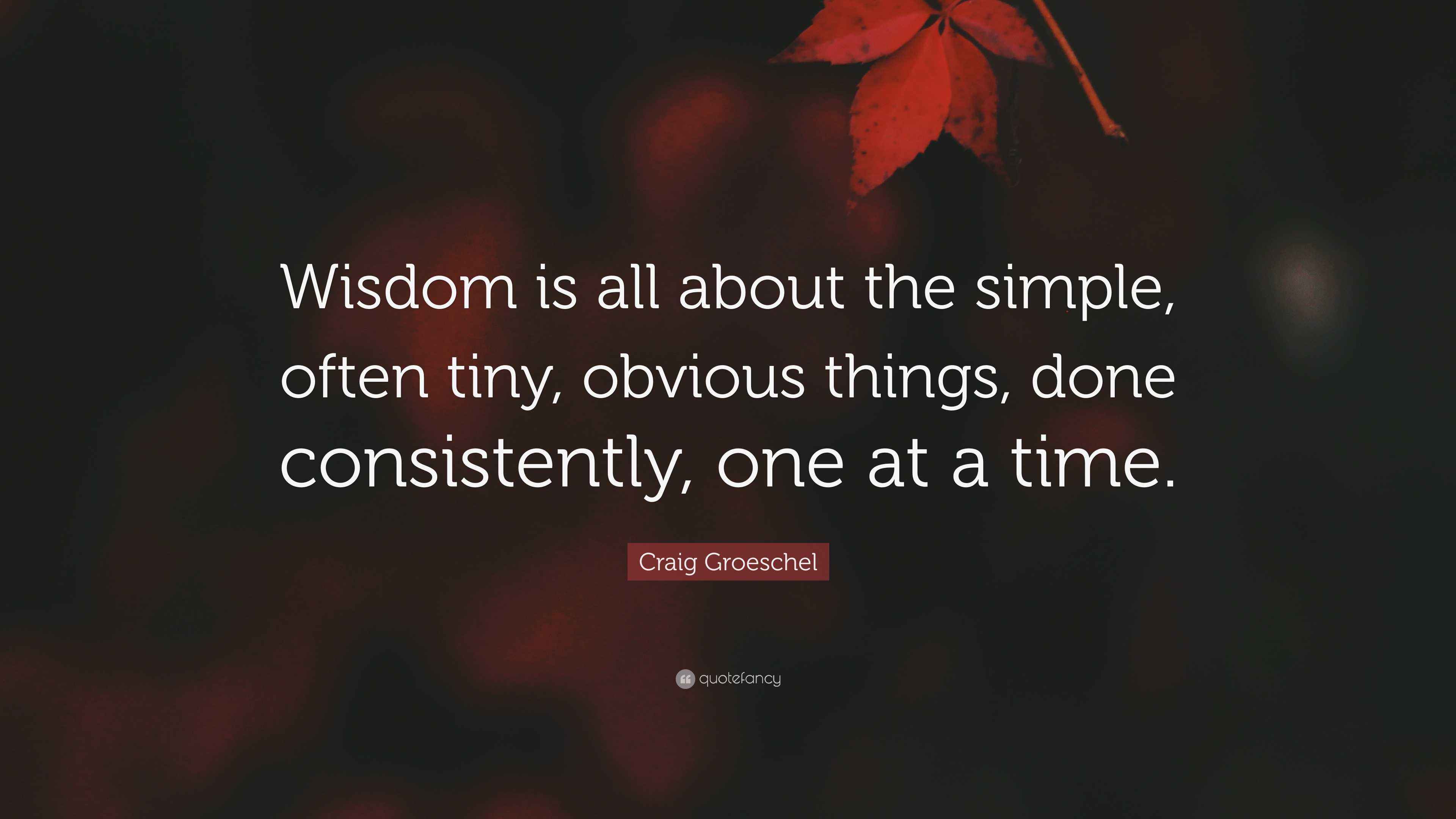 Craig Groeschel Quote: “Wisdom is all about the simple, often tiny ...