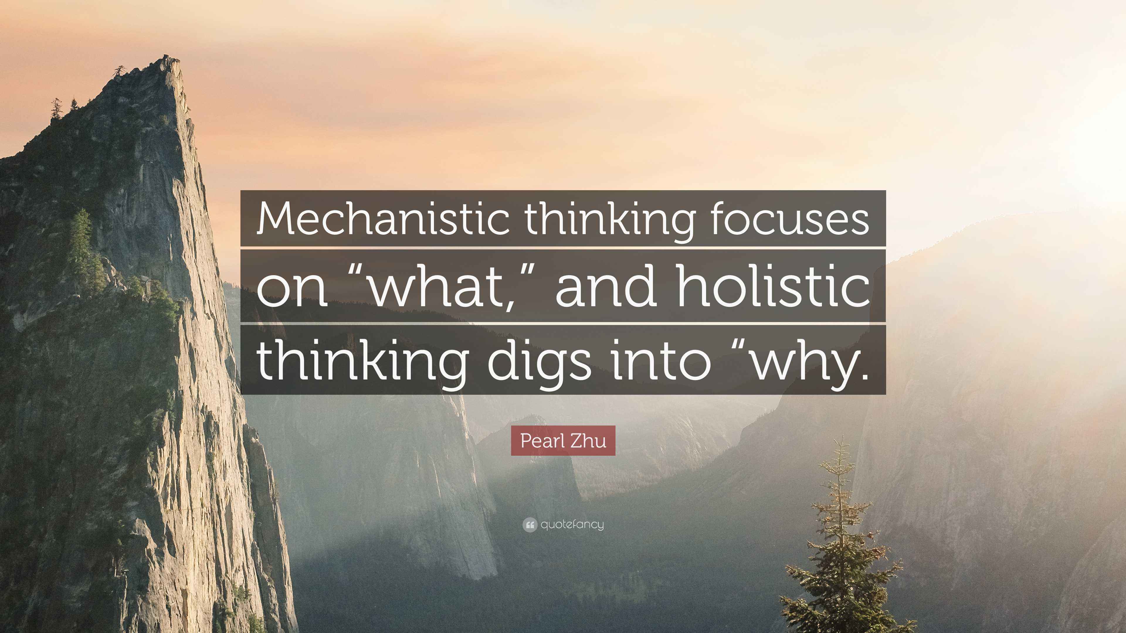 Pearl Zhu Quote: “Mechanistic thinking focuses on “what,” and holistic ...