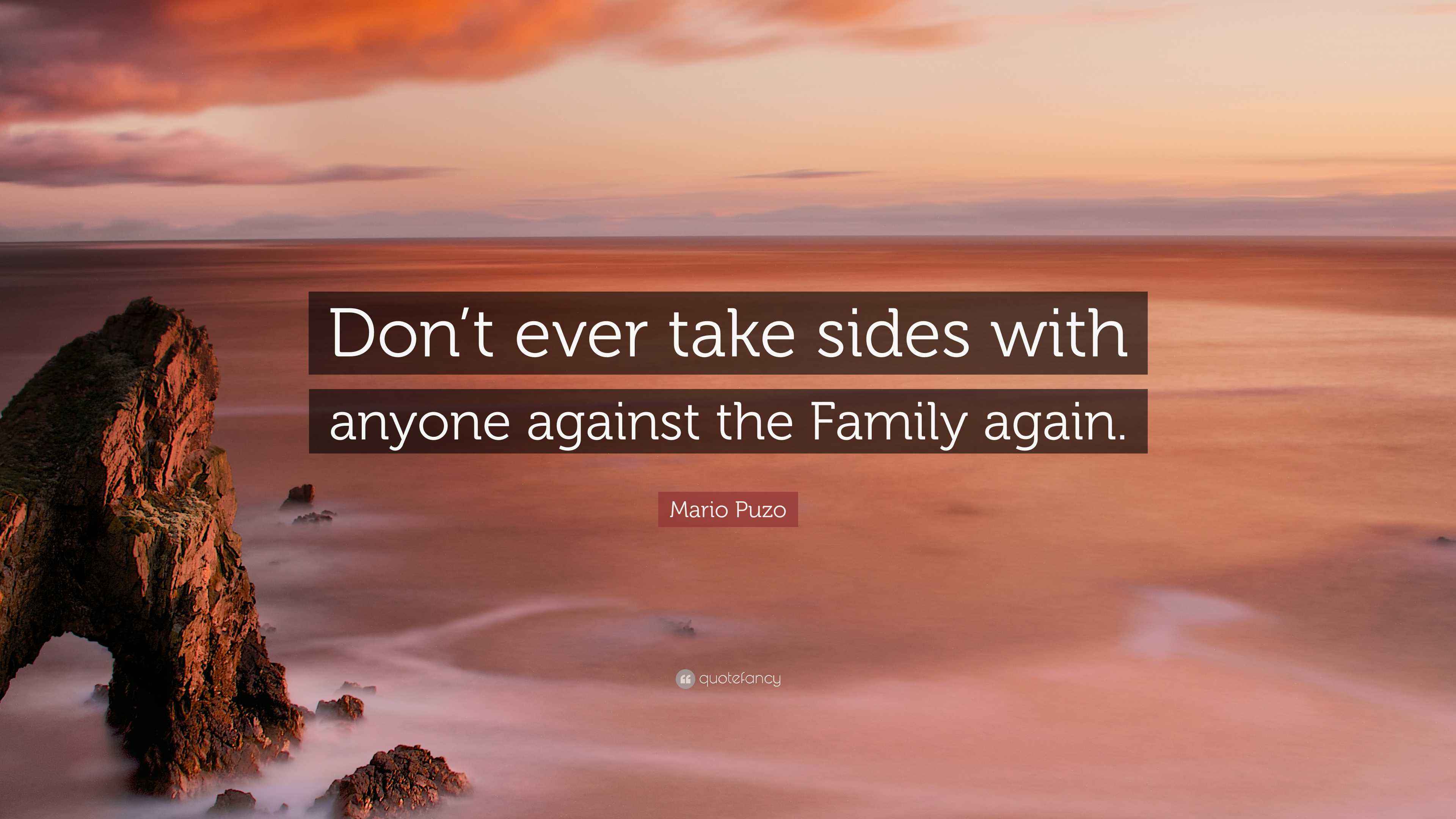 Mario Puzo Quote: “Don’t ever take sides with anyone against the Family ...
