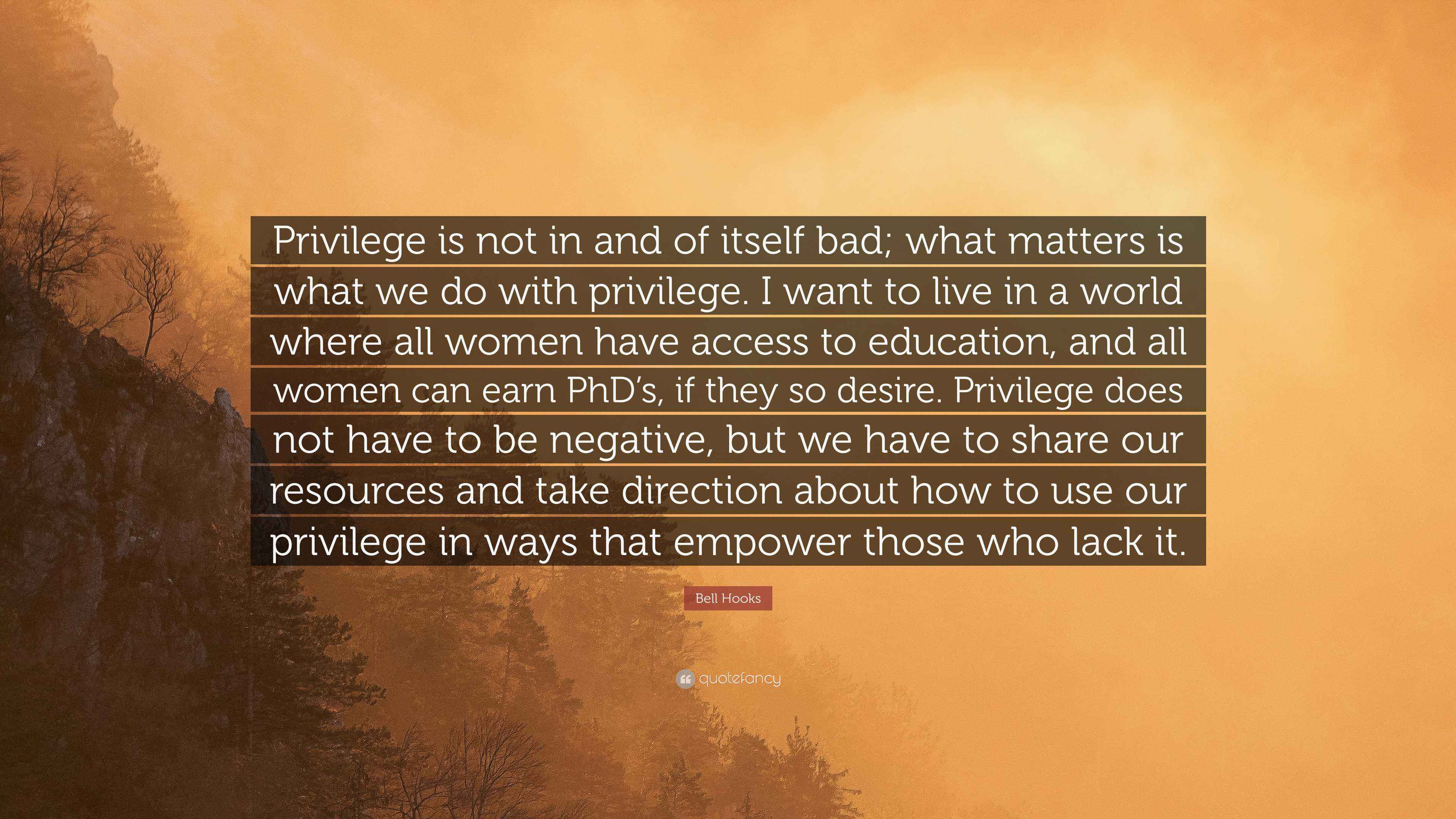 Bell Hooks Quote: “Privilege is not in and of itself bad; what matters ...