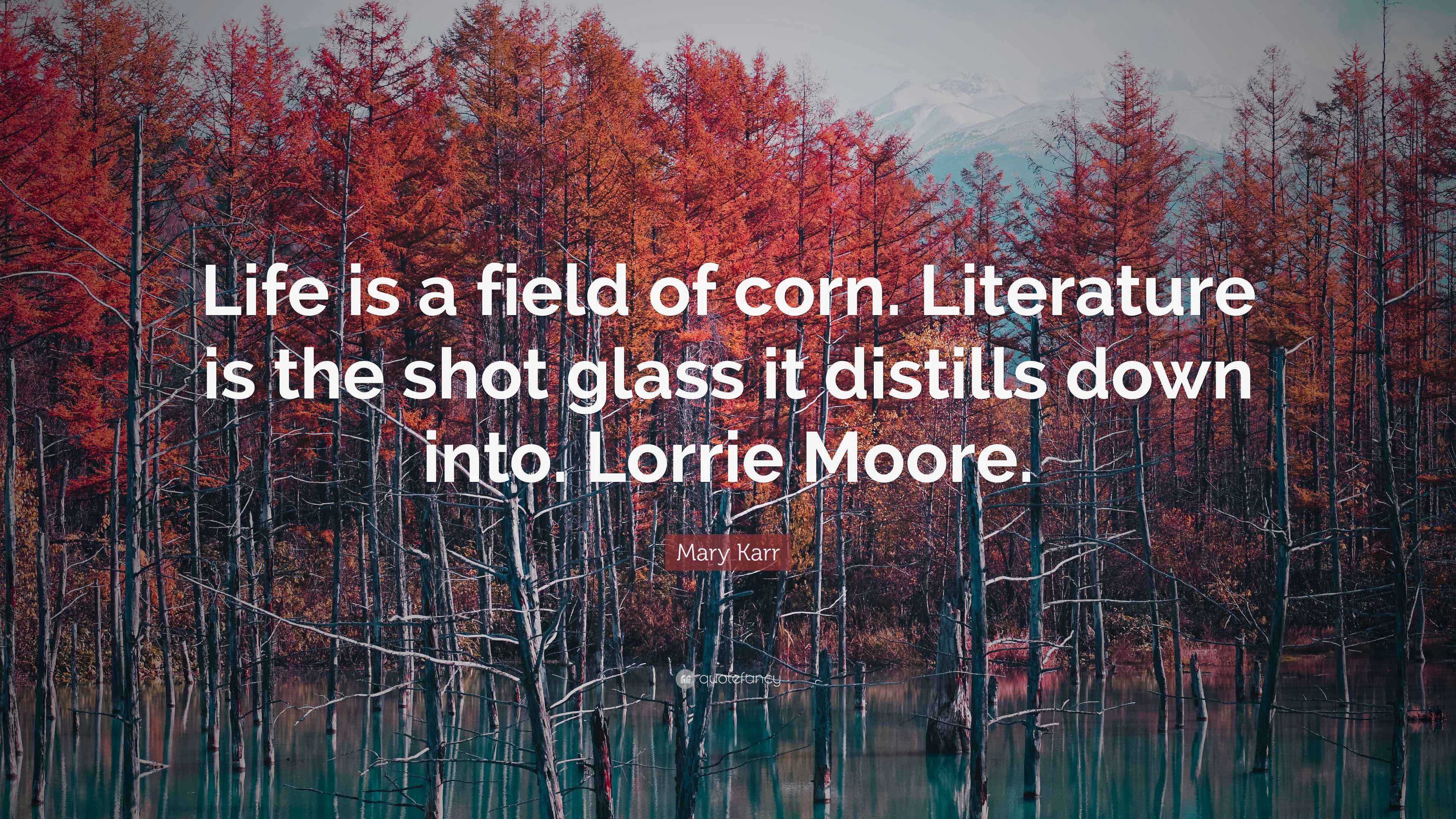 Mary Karr Quote: “Life is a field of corn. Literature is the shot glass ...