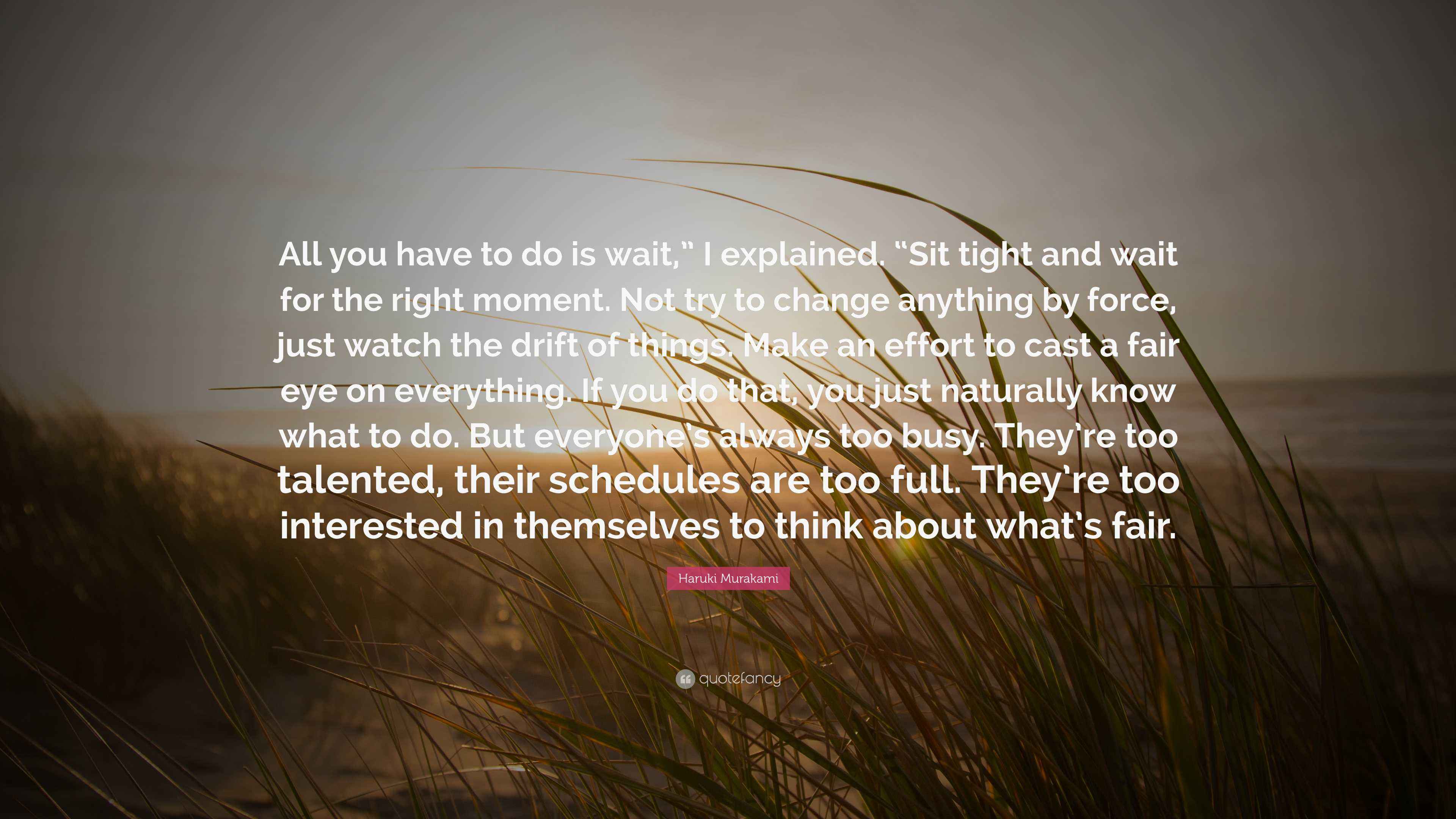 Haruki Murakami Quote: “All you have to do is wait,” I explained. “Sit ...