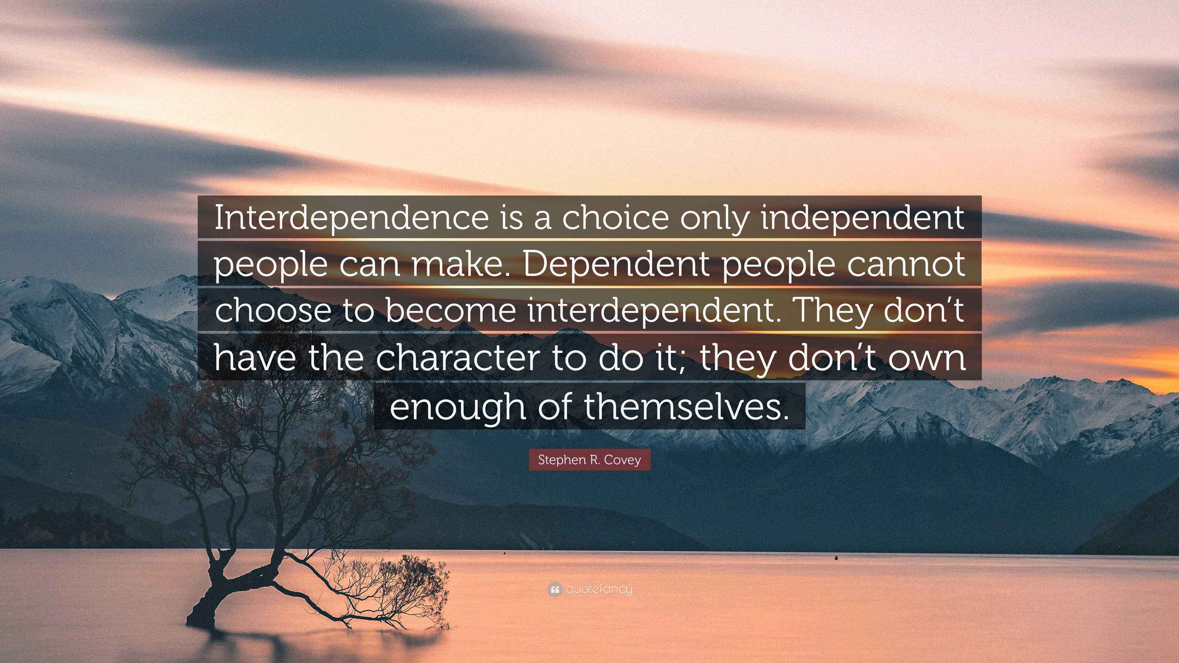 Stephen R. Covey Quote: “Interdependence is a choice only independent ...