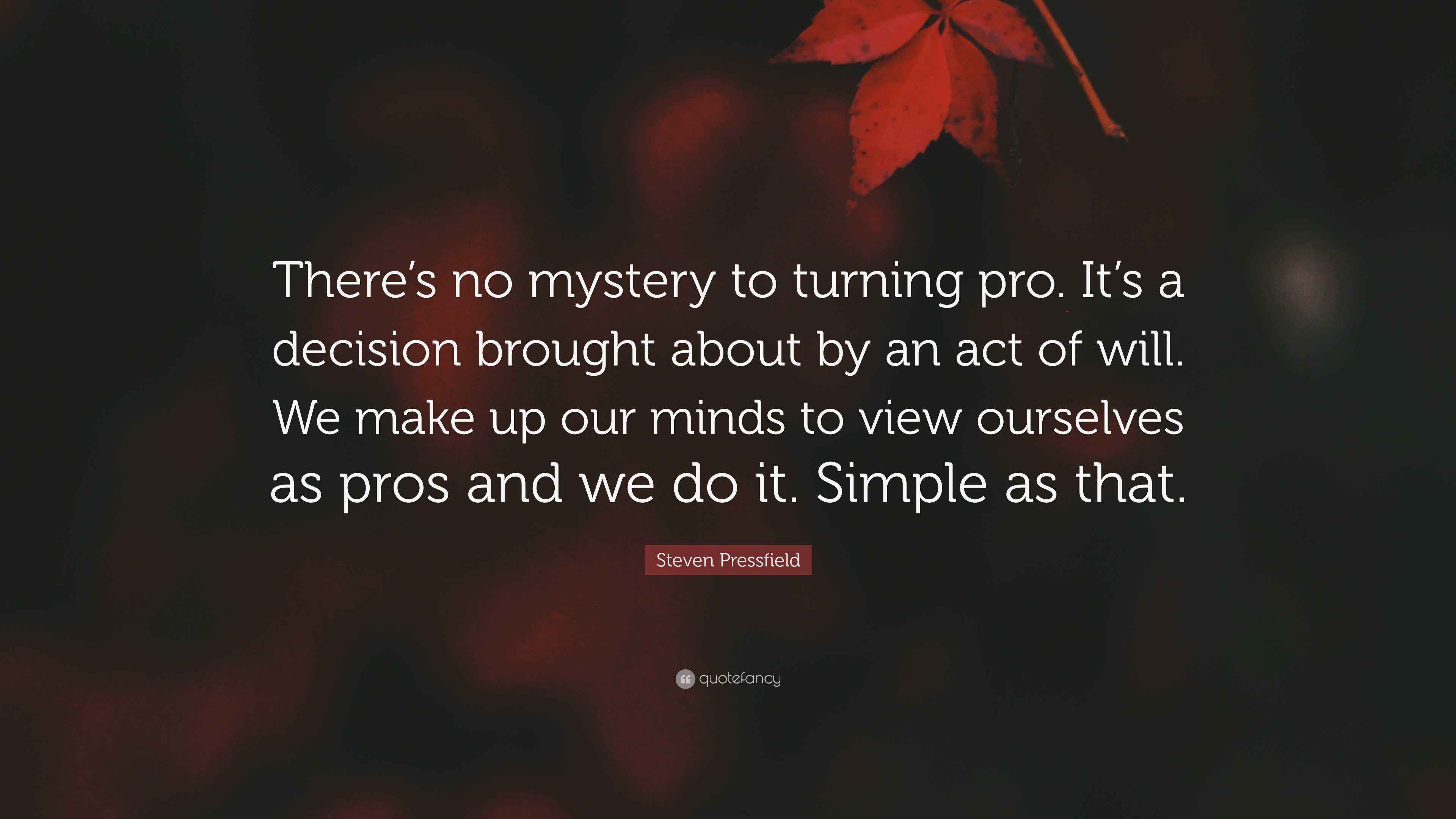 Steven Pressfield Quote: “There’s no mystery to turning pro. It’s a ...