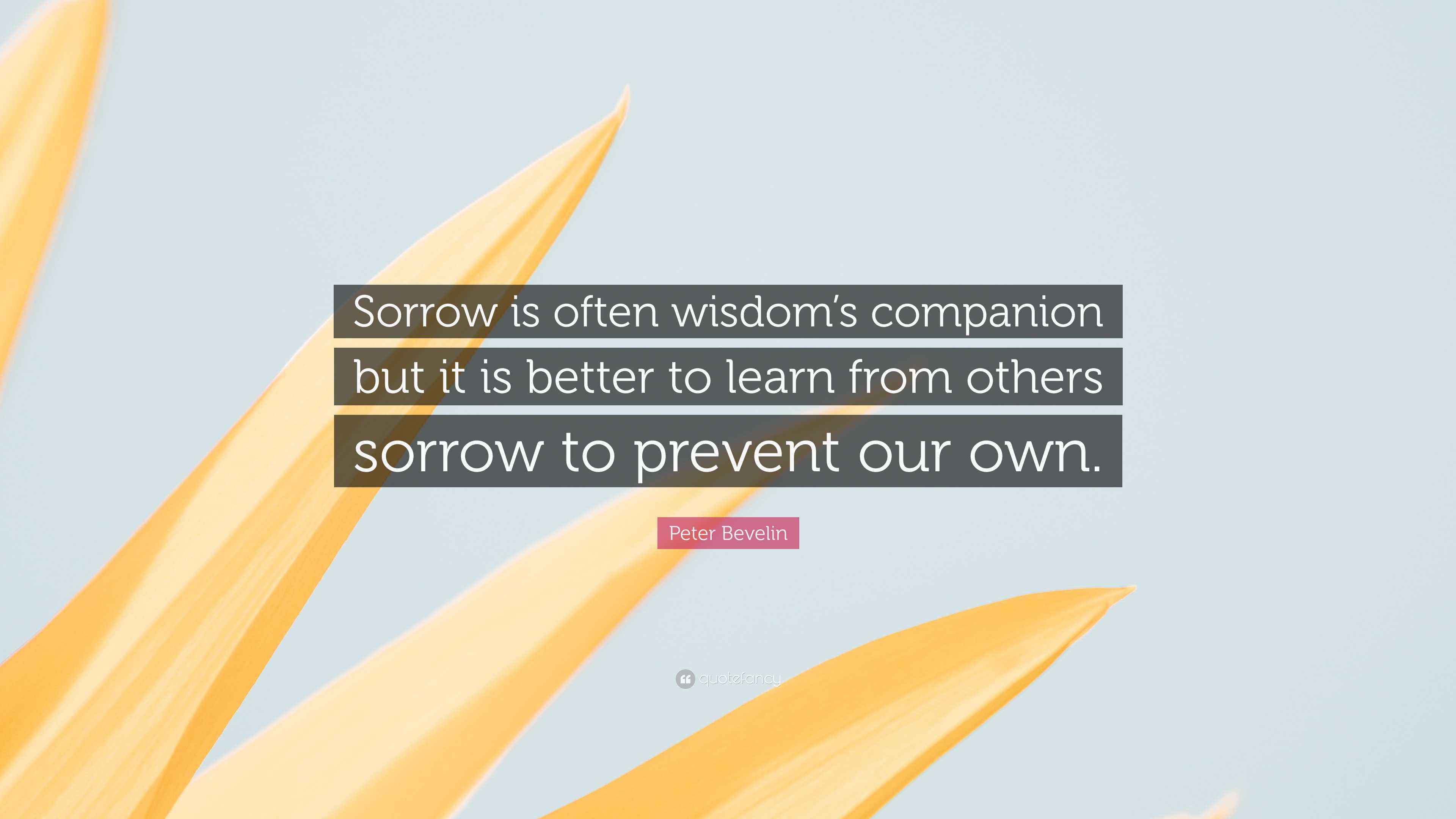 Peter Bevelin Quote: “Sorrow is often wisdom’s companion but it is ...