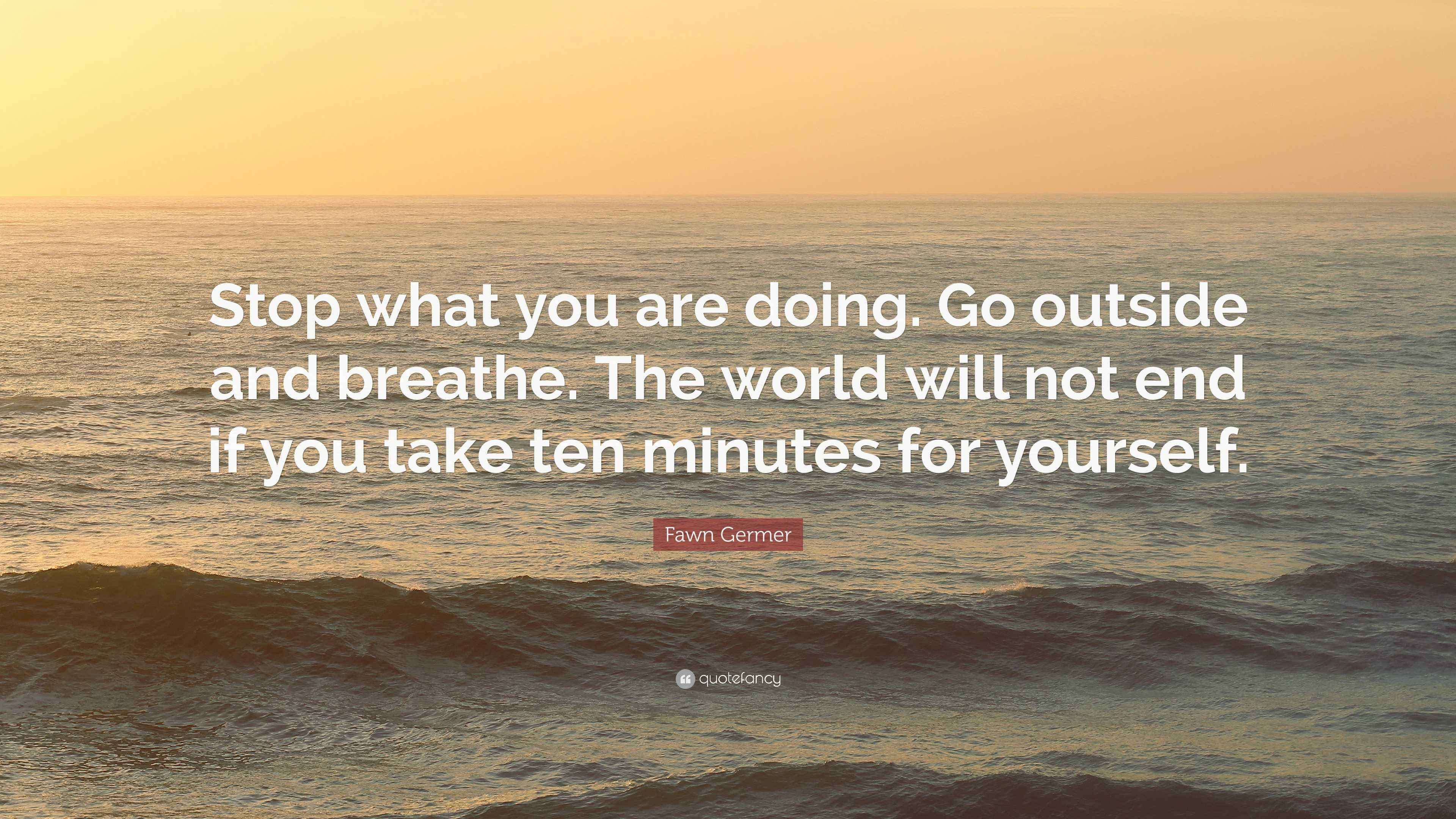 Fawn Germer Quote: “Stop what you are doing. Go outside and breathe ...