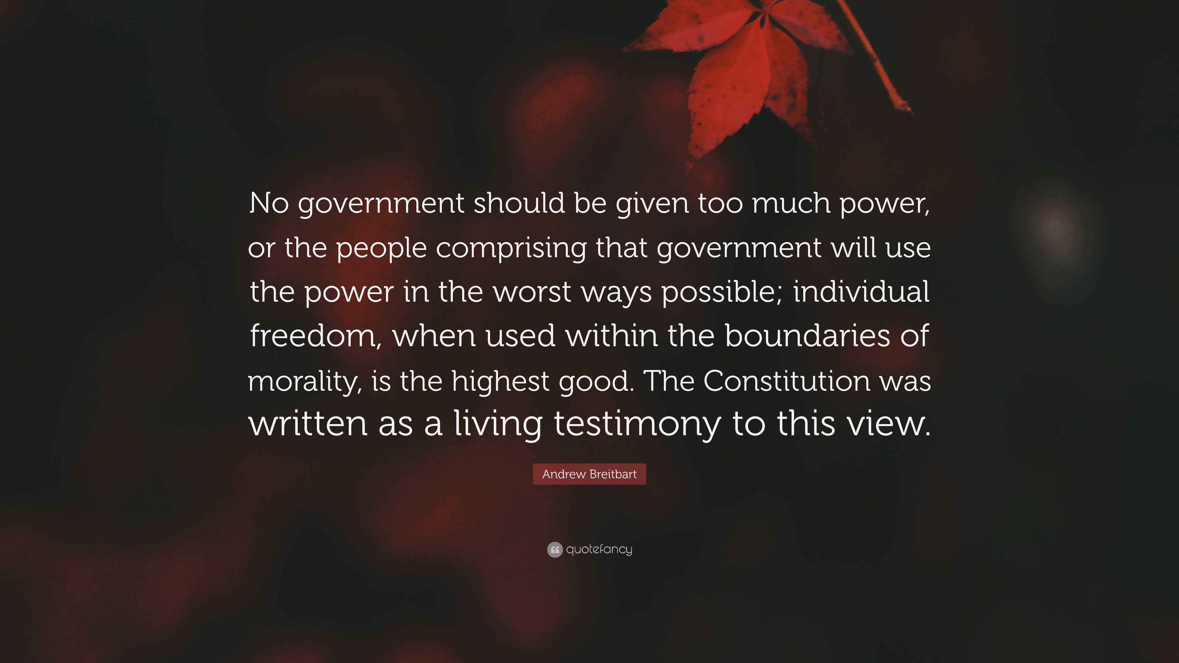 Andrew Breitbart Quote: “No government should be given too much power ...