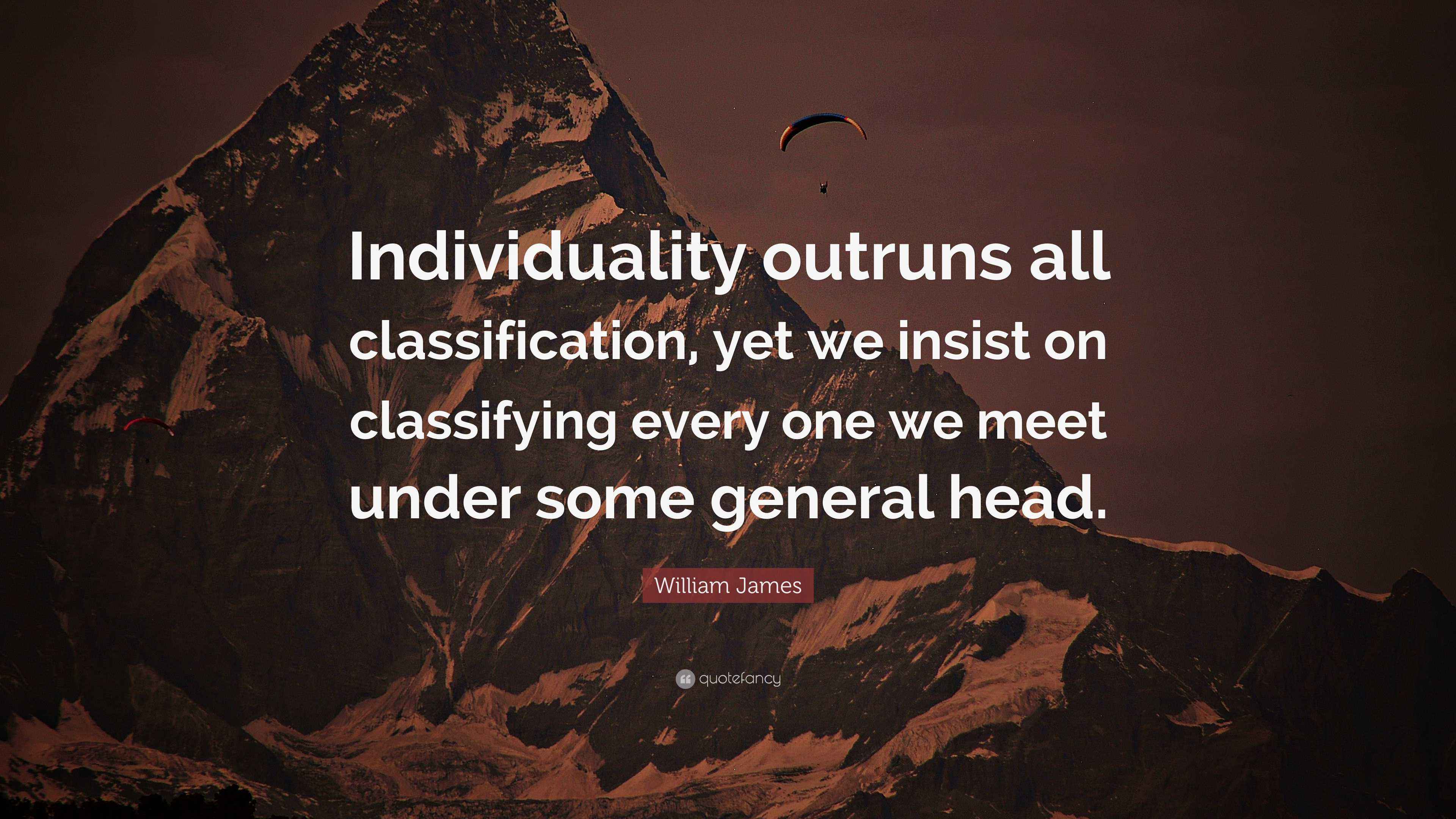 William James Quote: “Individuality outruns all classification, yet we ...