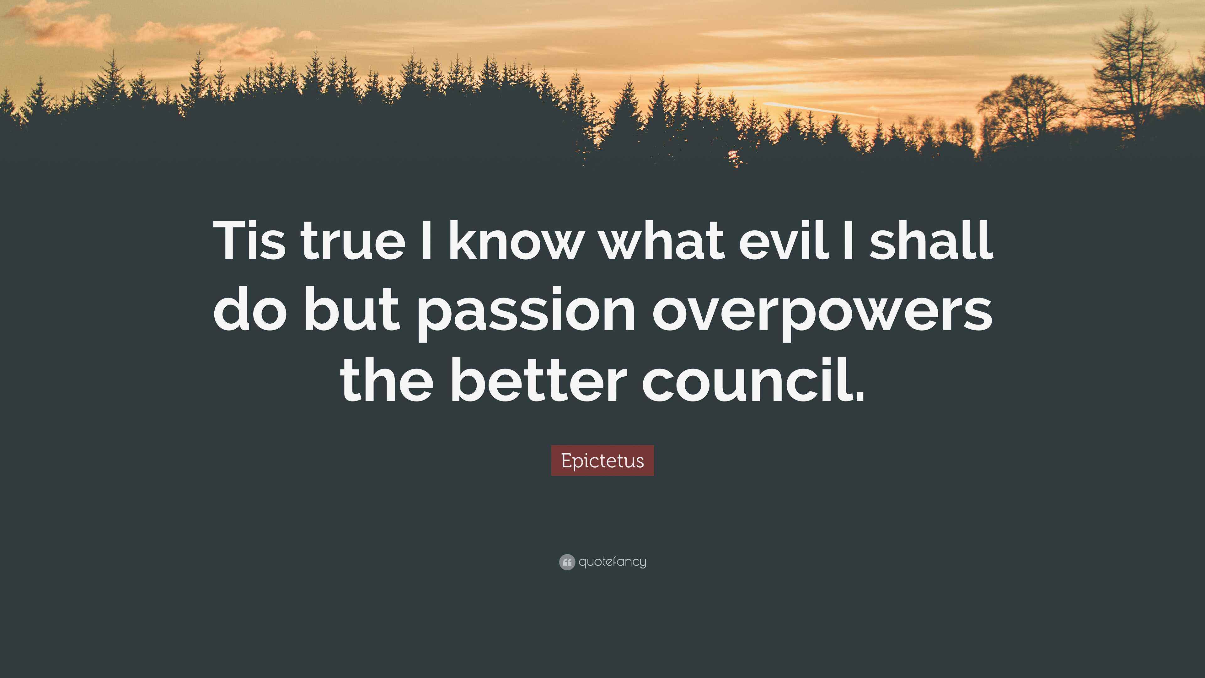 Epictetus Quote: “Tis true I know what evil I shall do but passion ...