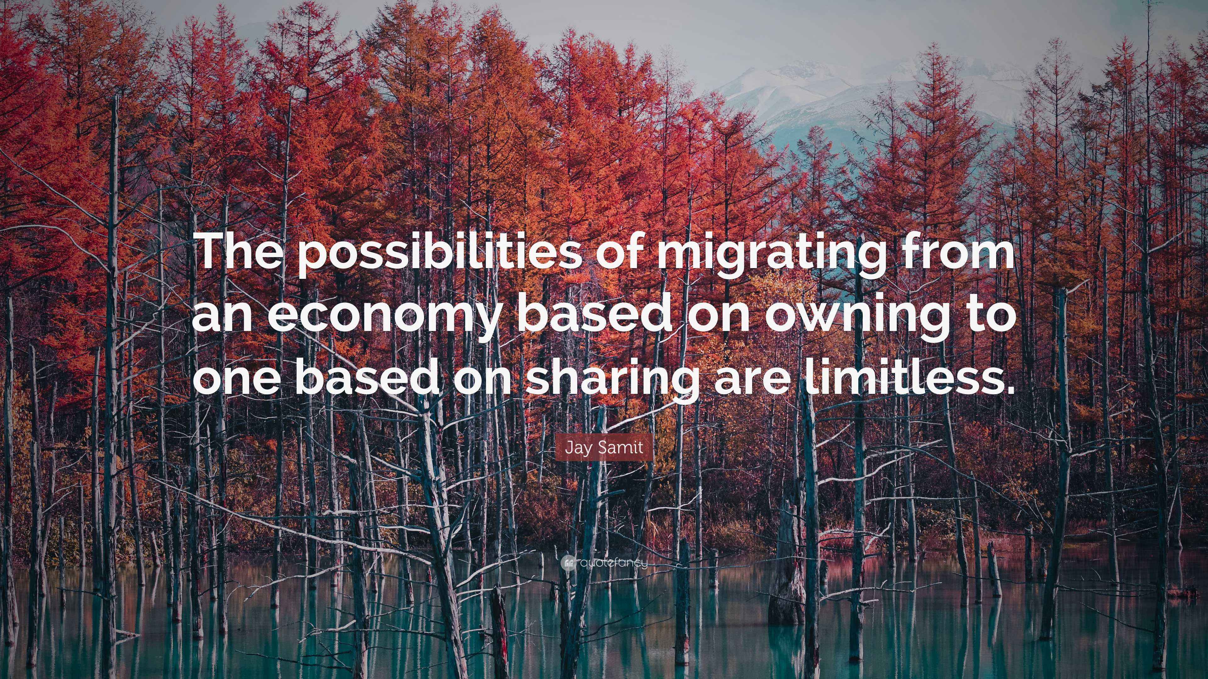 Jay Samit Quote: “The possibilities of migrating from an economy based ...