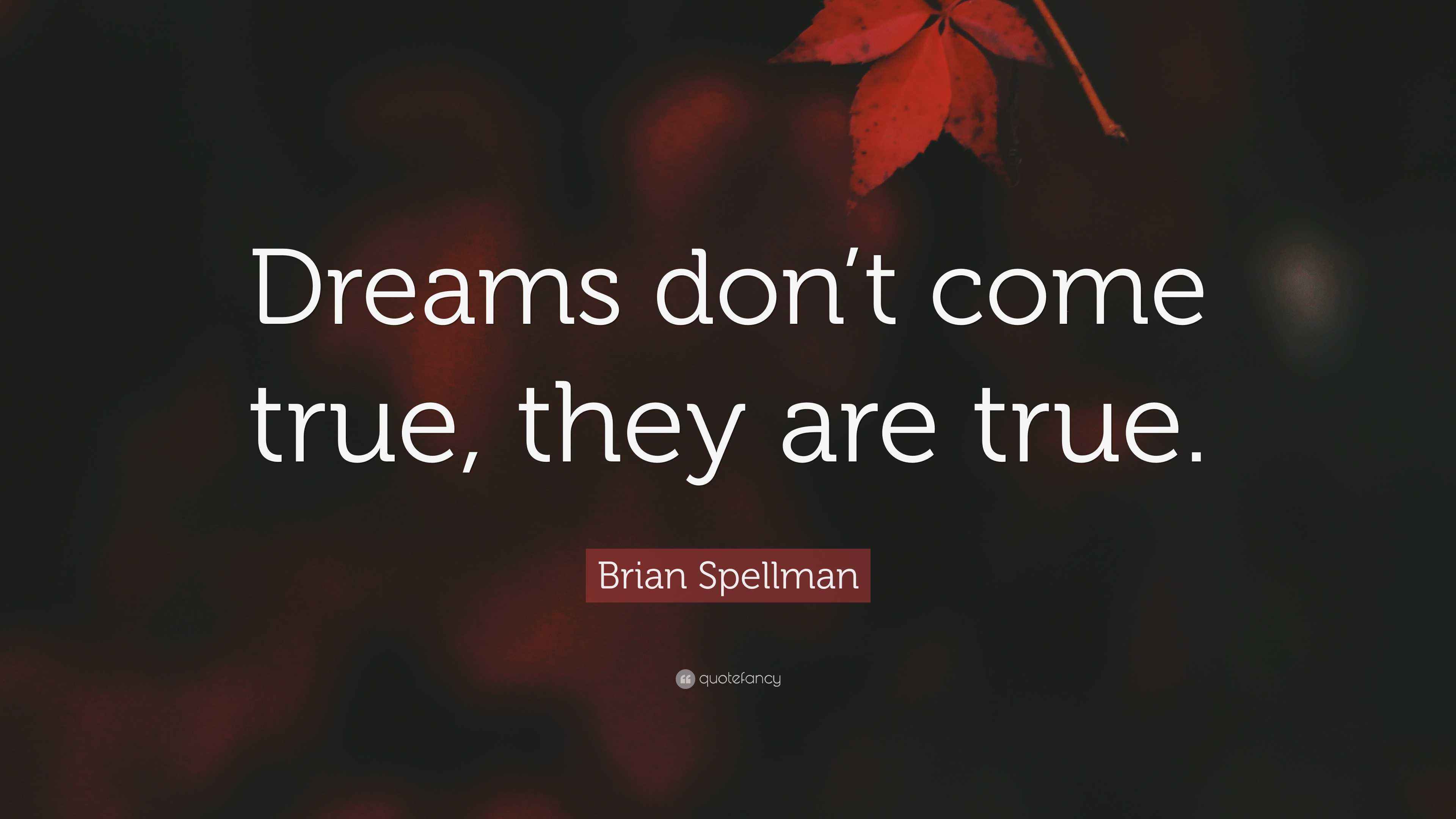 Brian Spellman Quote: “Dreams don’t come true, they are true.”