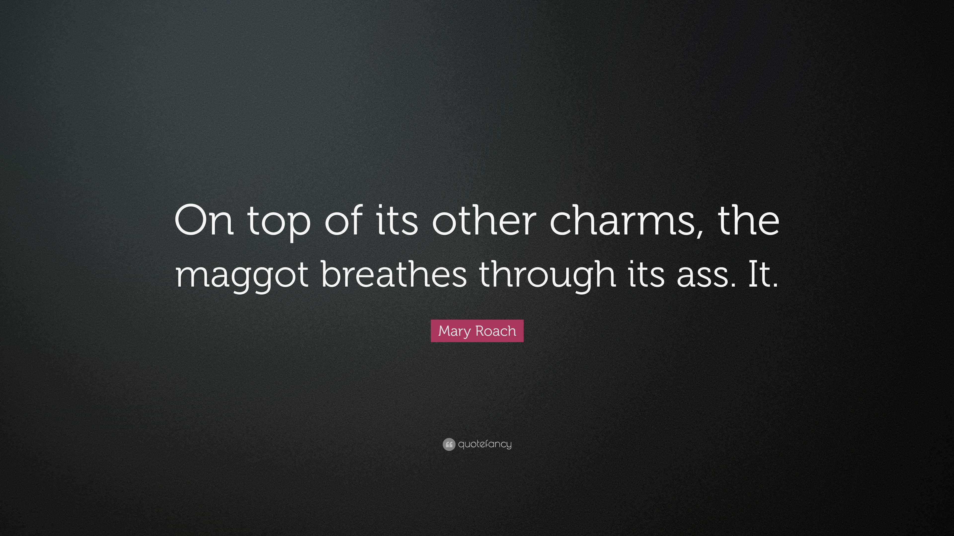 Mary Roach Quote: “On top of its other charms, the maggot breathes ...