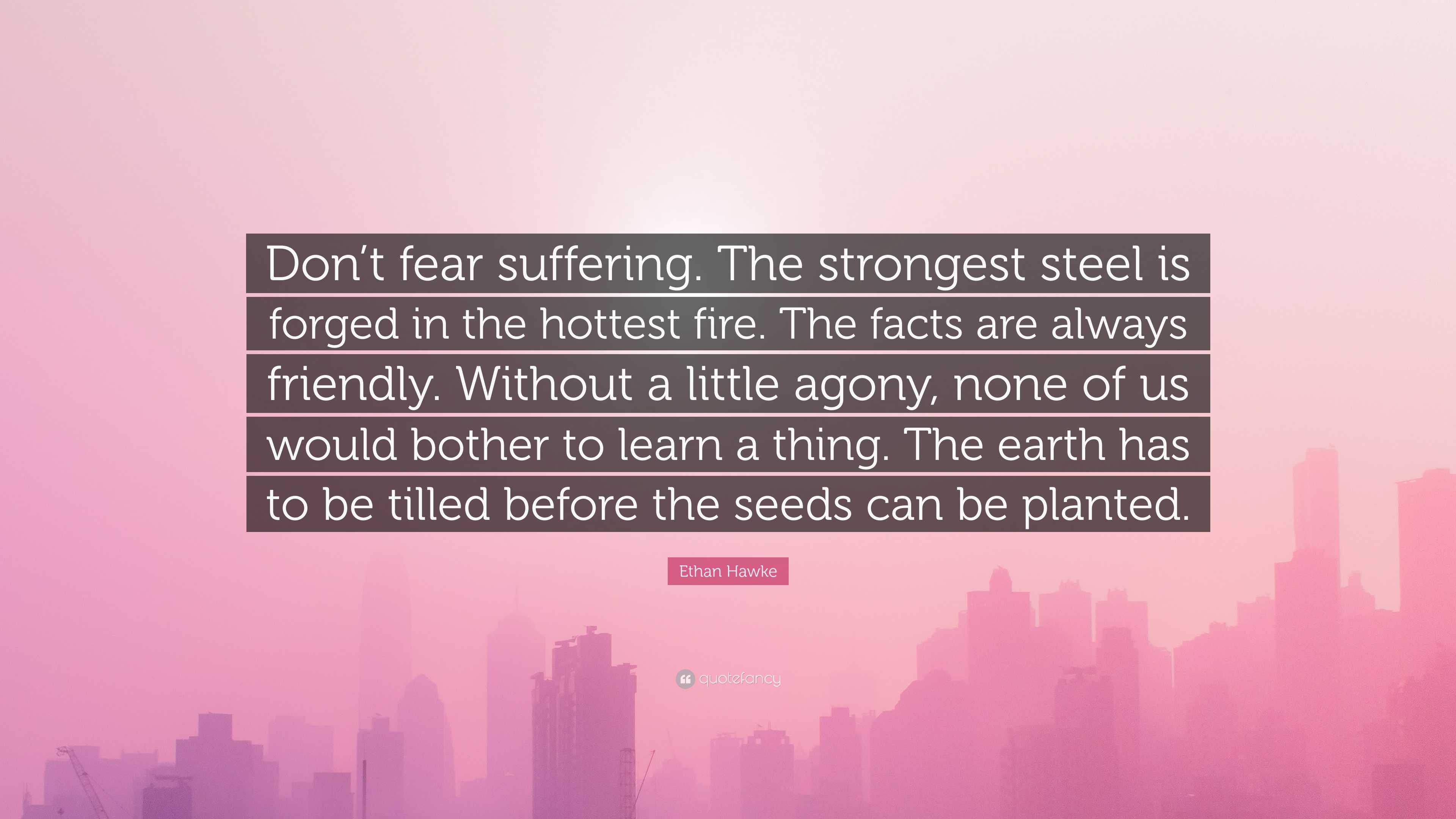 Ethan Hawke Quote: “Don’t fear suffering. The strongest steel is forged ...