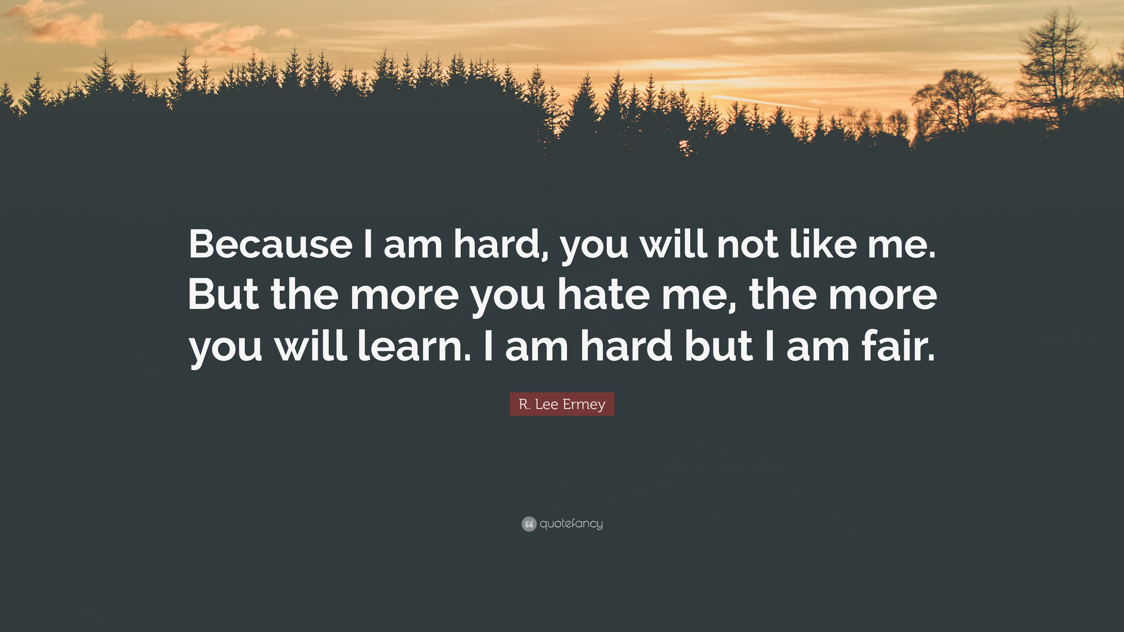 R. Lee Ermey Quote: “Because I am hard, you will not like me. But the ...