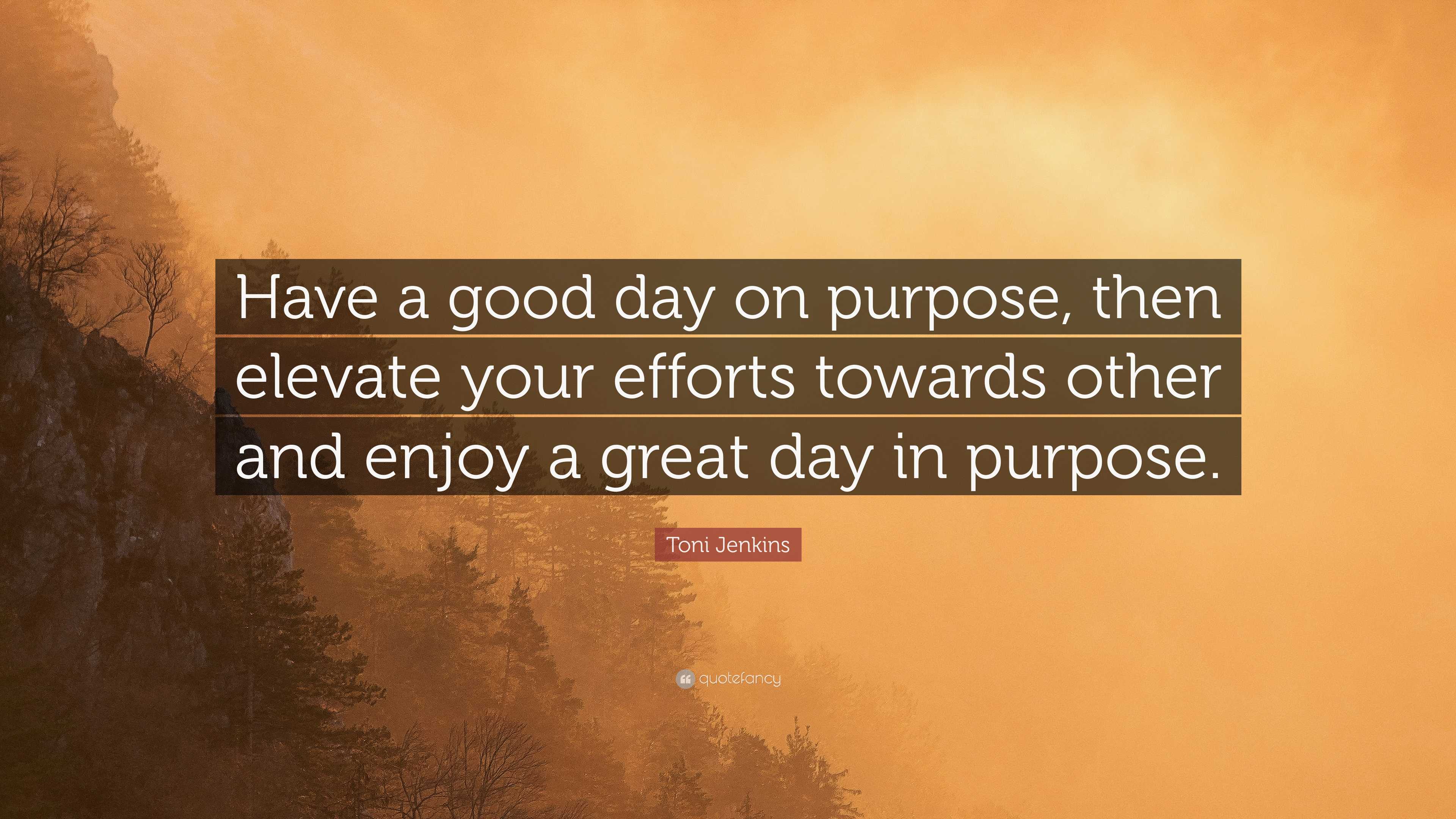 Toni Jenkins Quote: “Have a good day on purpose, then elevate your ...