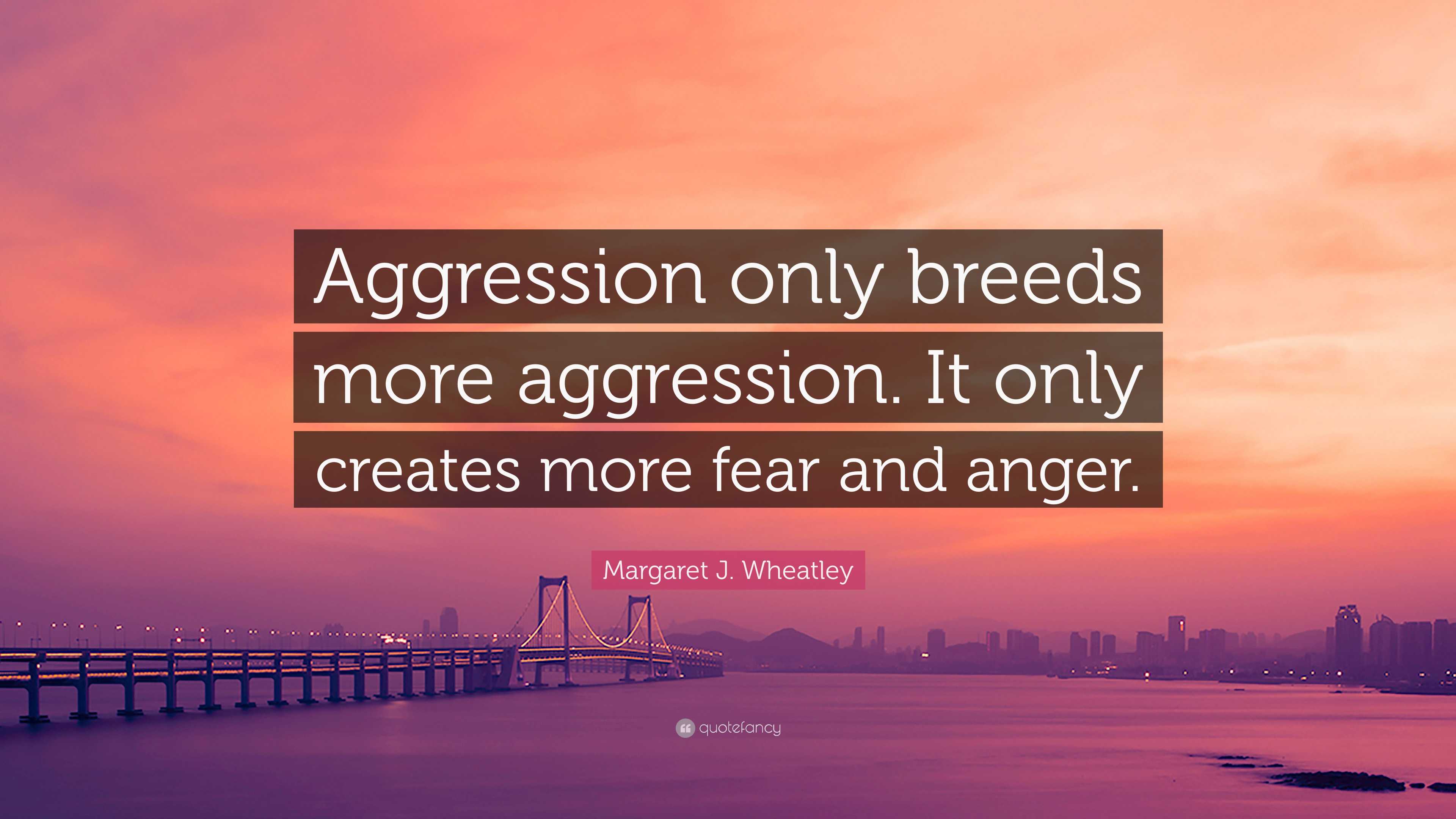 Margaret J. Wheatley Quote: “Aggression only breeds more aggression. It ...