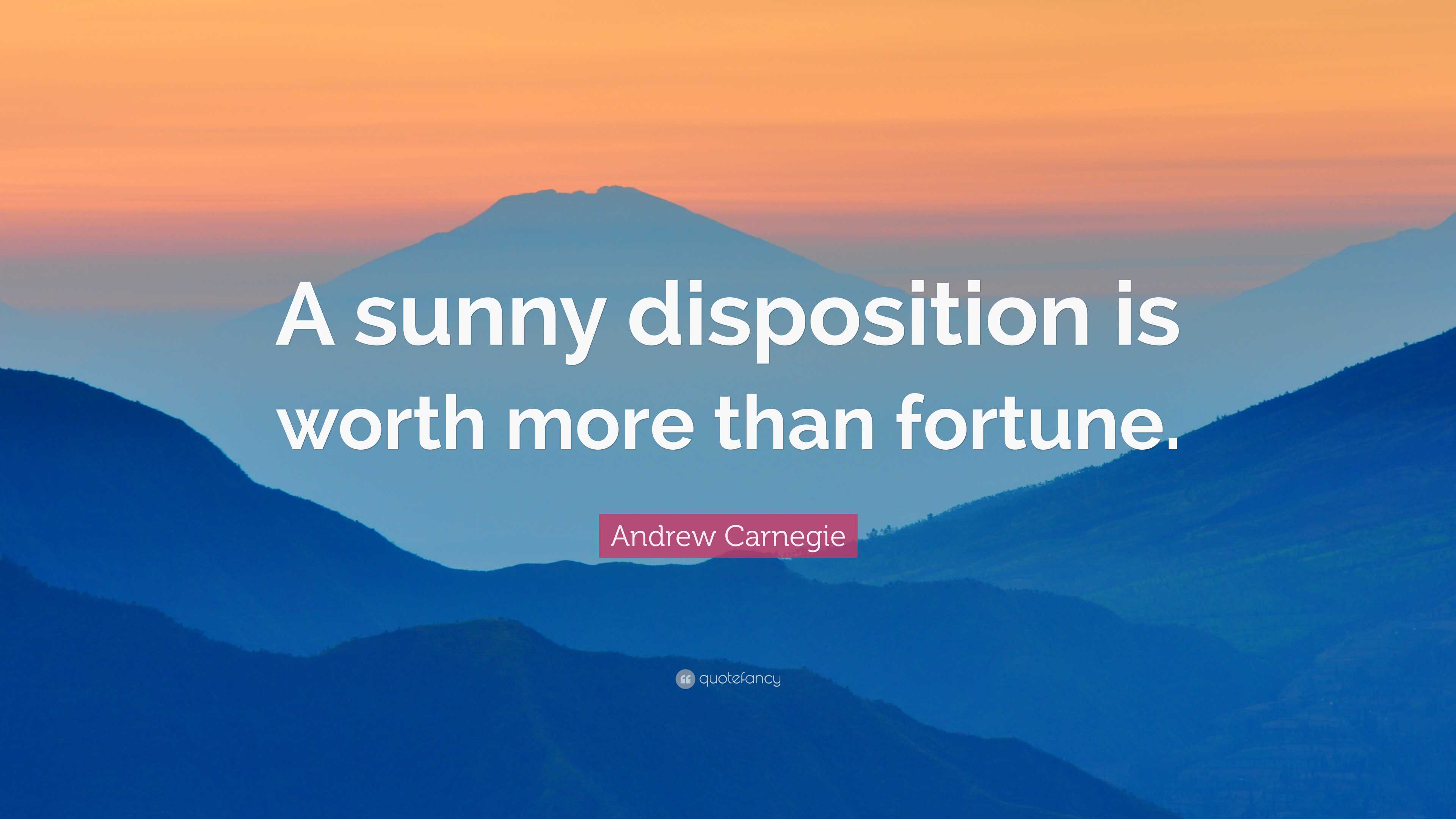 Andrew Carnegie Quote: “A sunny disposition is worth more than fortune.”