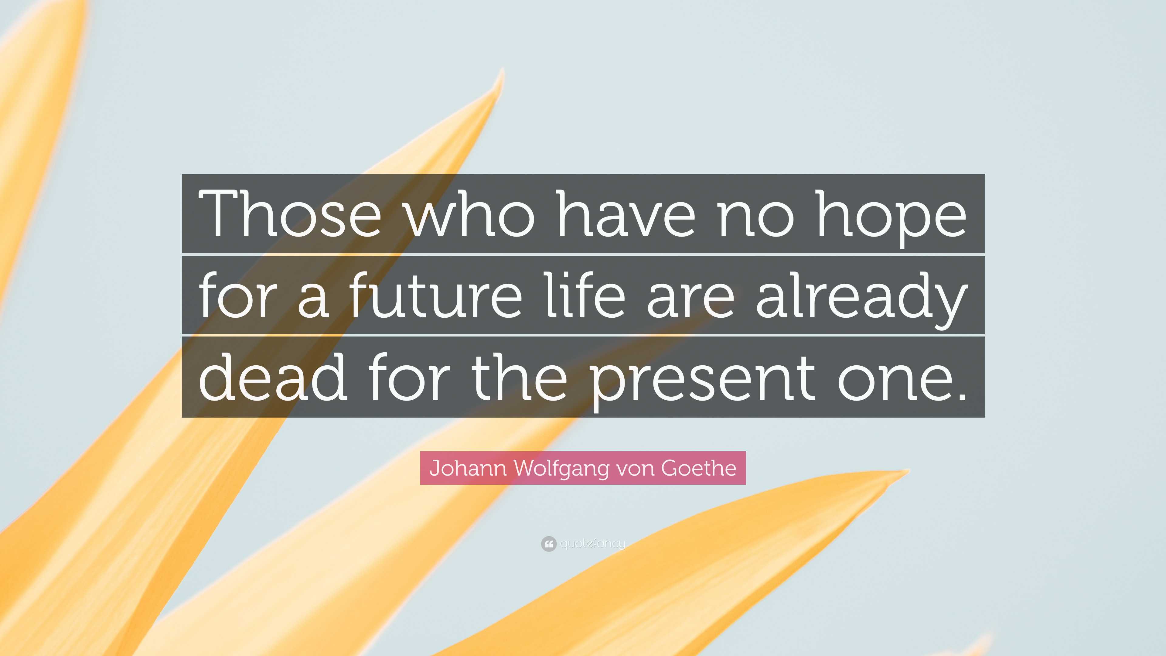 Johann Wolfgang von Goethe Quote: “Those who have no hope for a future ...