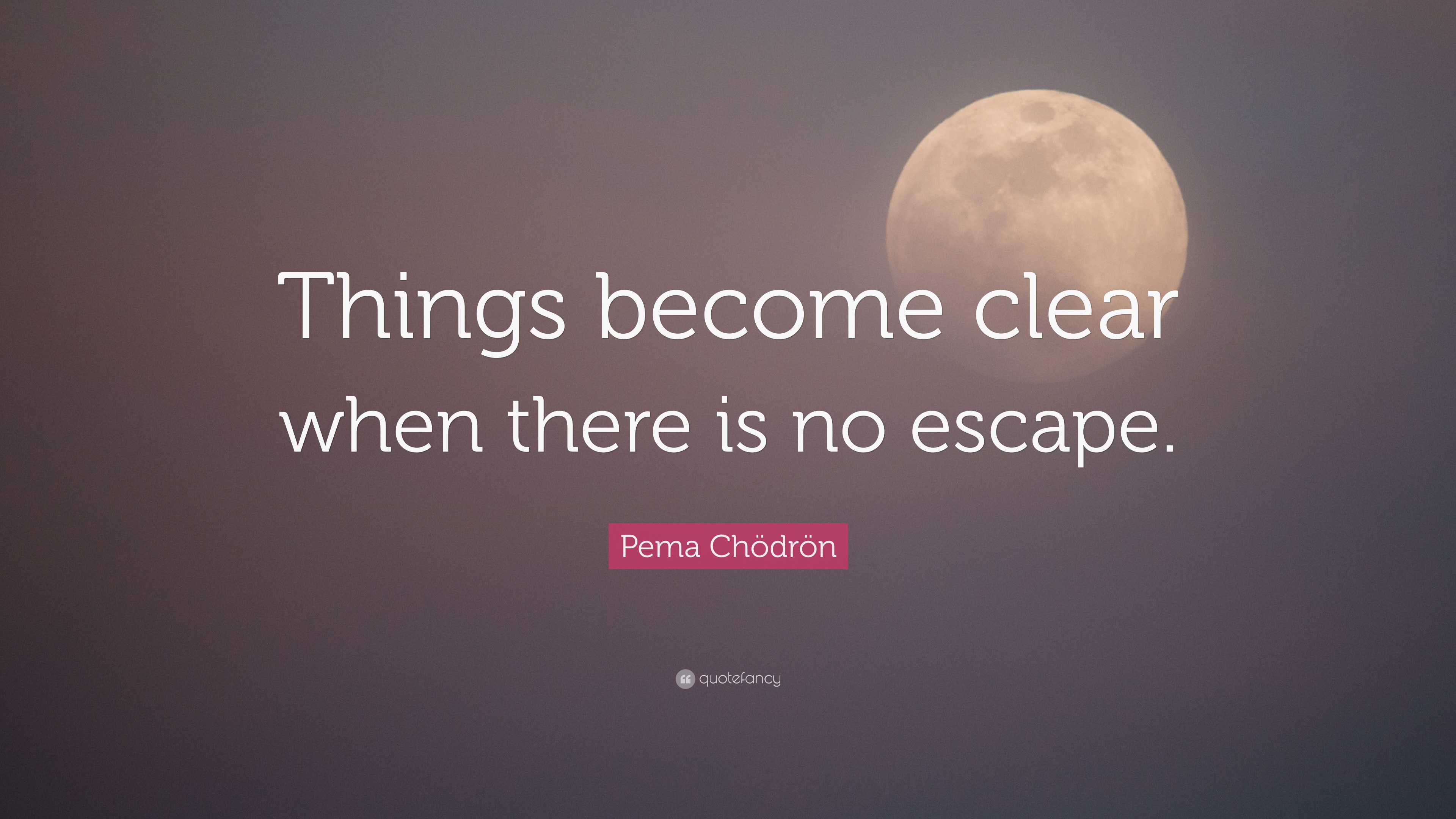 Pema Chödrön Quote: “Things become clear when there is no escape.”