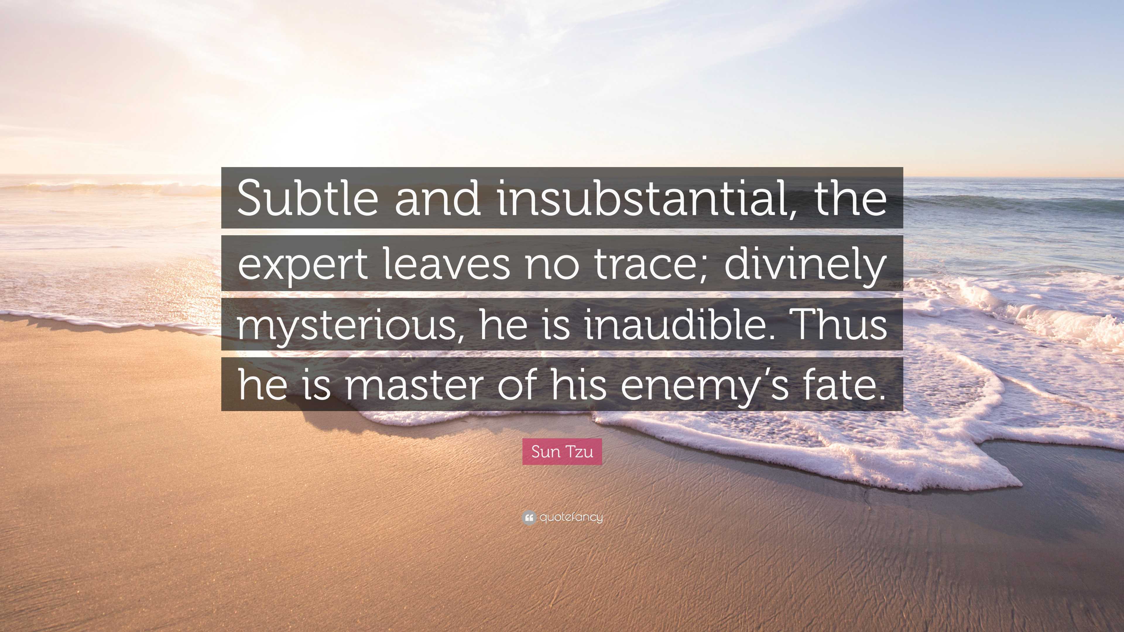 Sun Tzu Quote: “Subtle and insubstantial, the expert leaves no trace ...