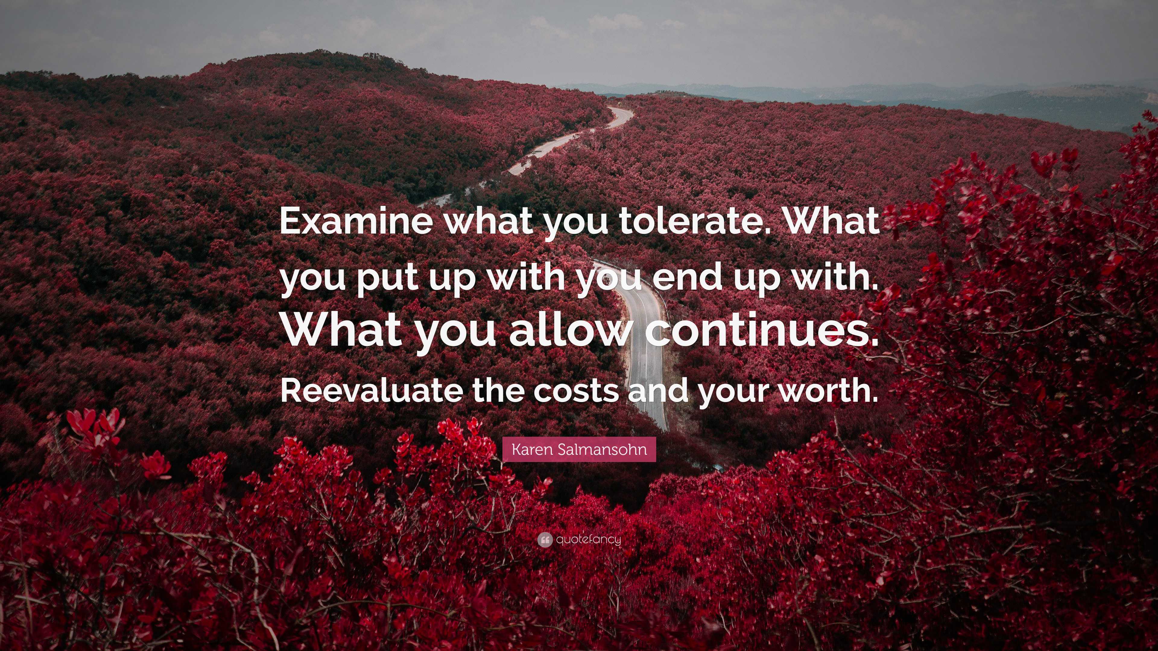 Karen Salmansohn Quote: “Examine what you tolerate. What you put up ...