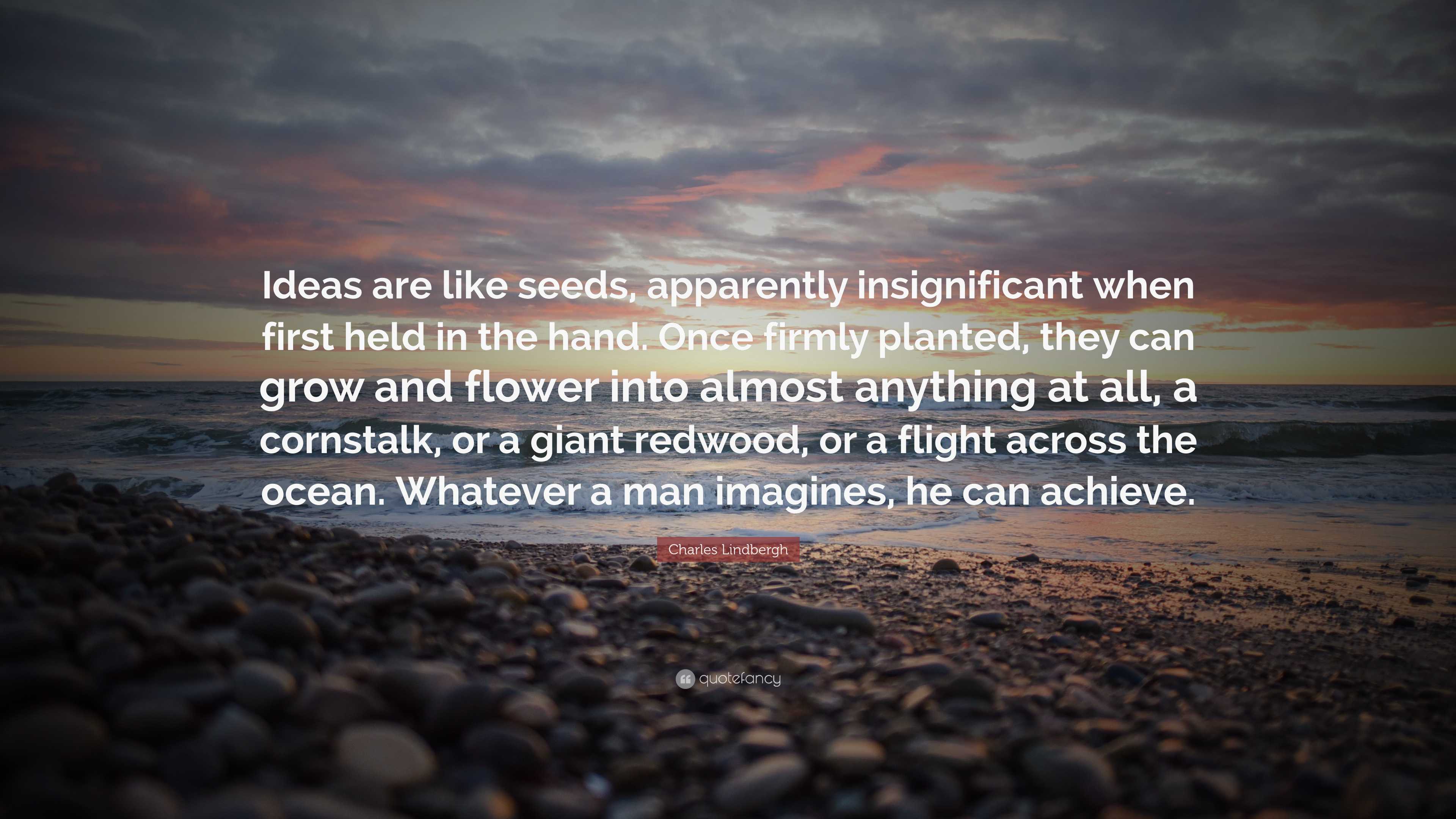 Charles Lindbergh Quote: “Ideas are like seeds, apparently ...