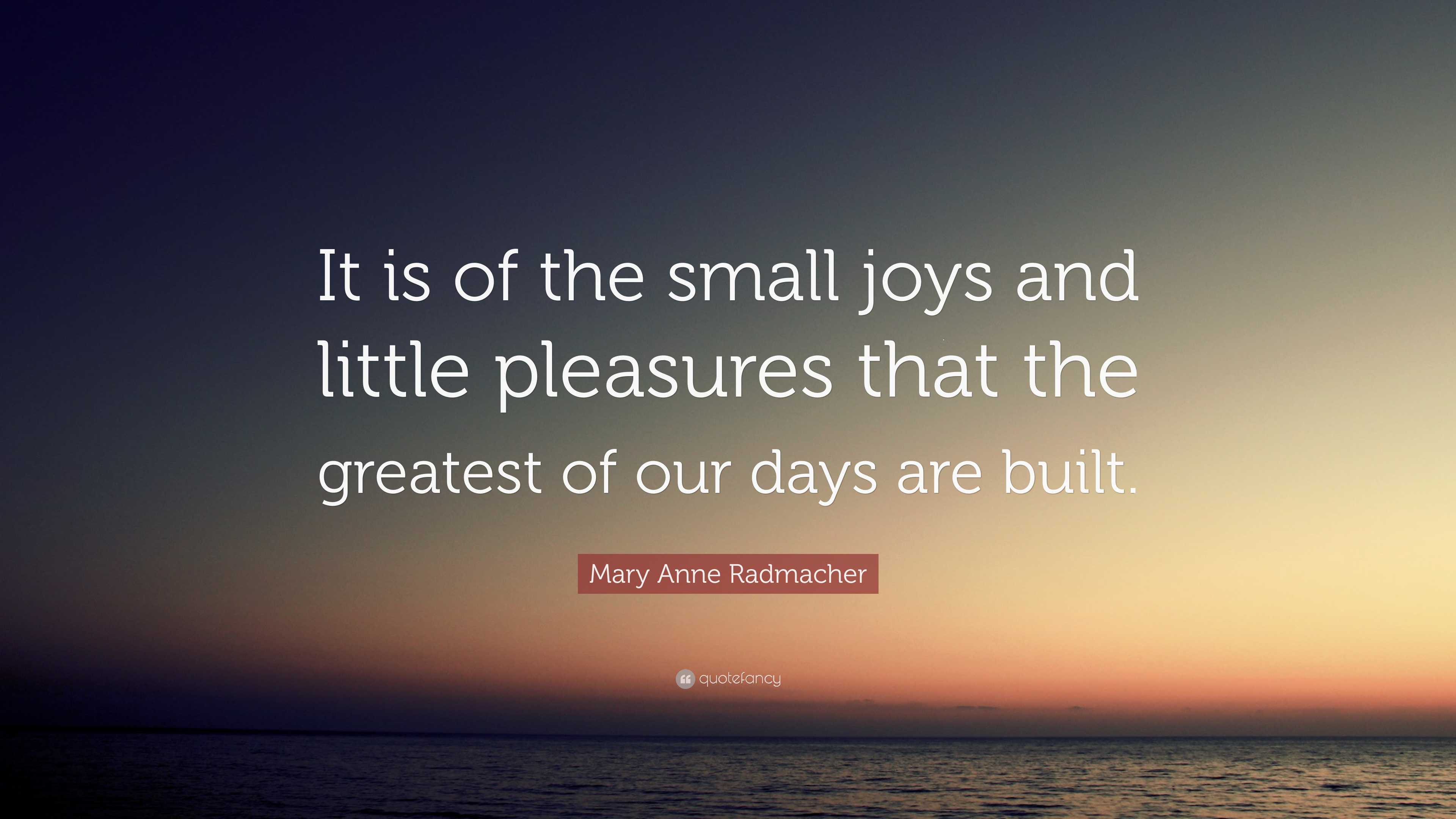Mary Anne Radmacher Quote: “It is of the small joys and little ...