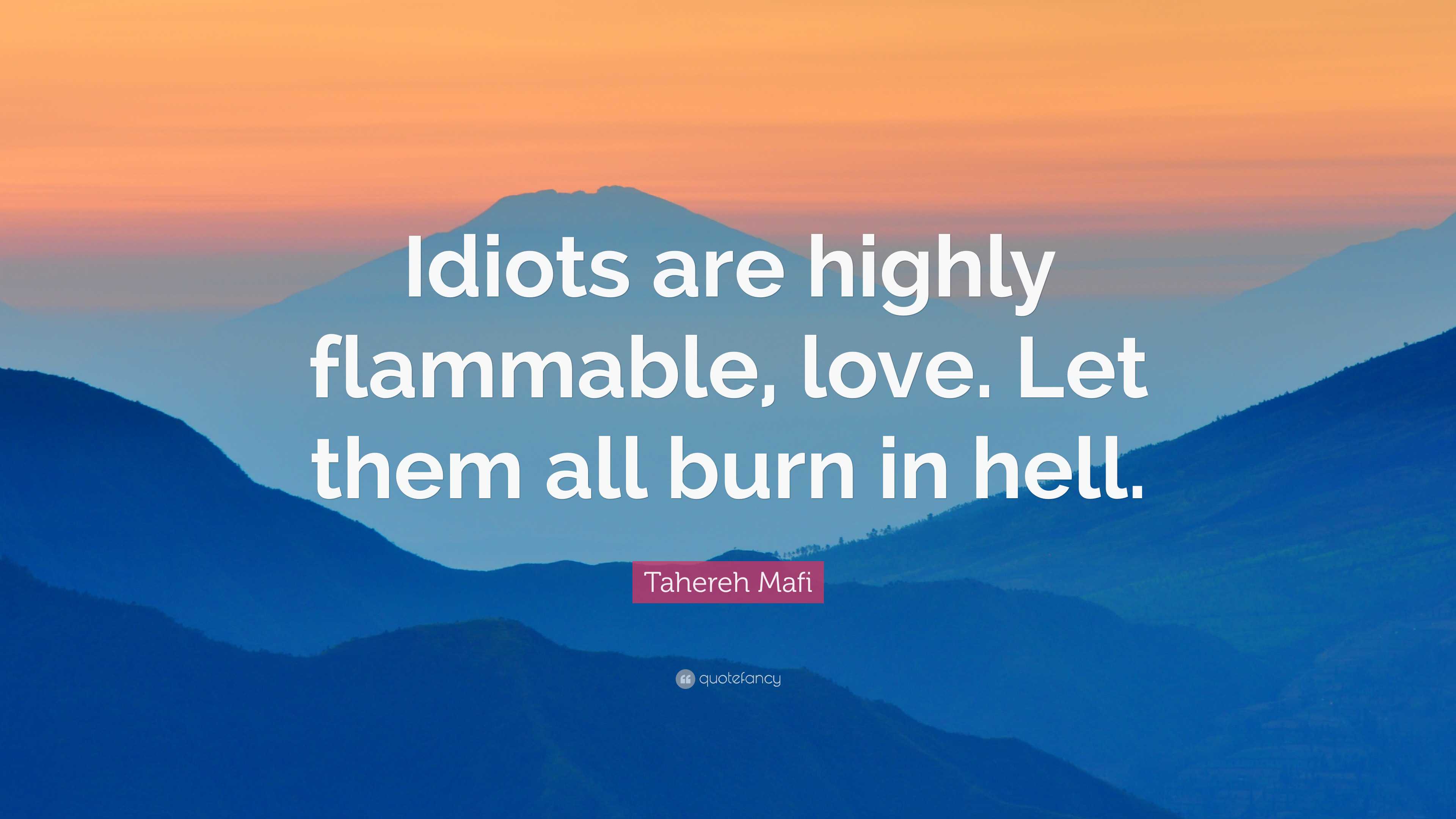 Tahereh Mafi Quote: “Idiots are highly flammable, love. Let them all ...