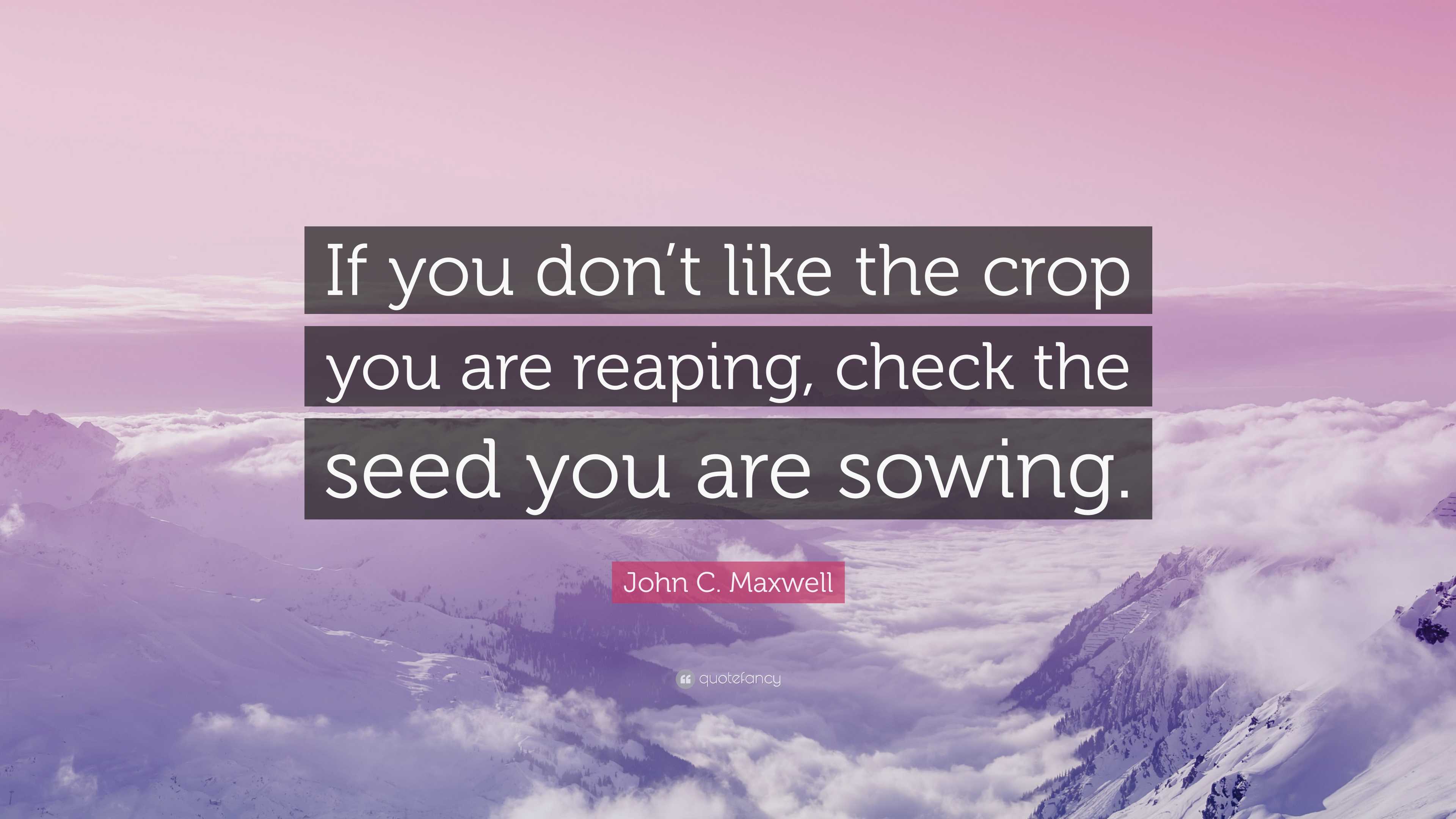 John C. Maxwell Quote: “If you don’t like the crop you are reaping ...