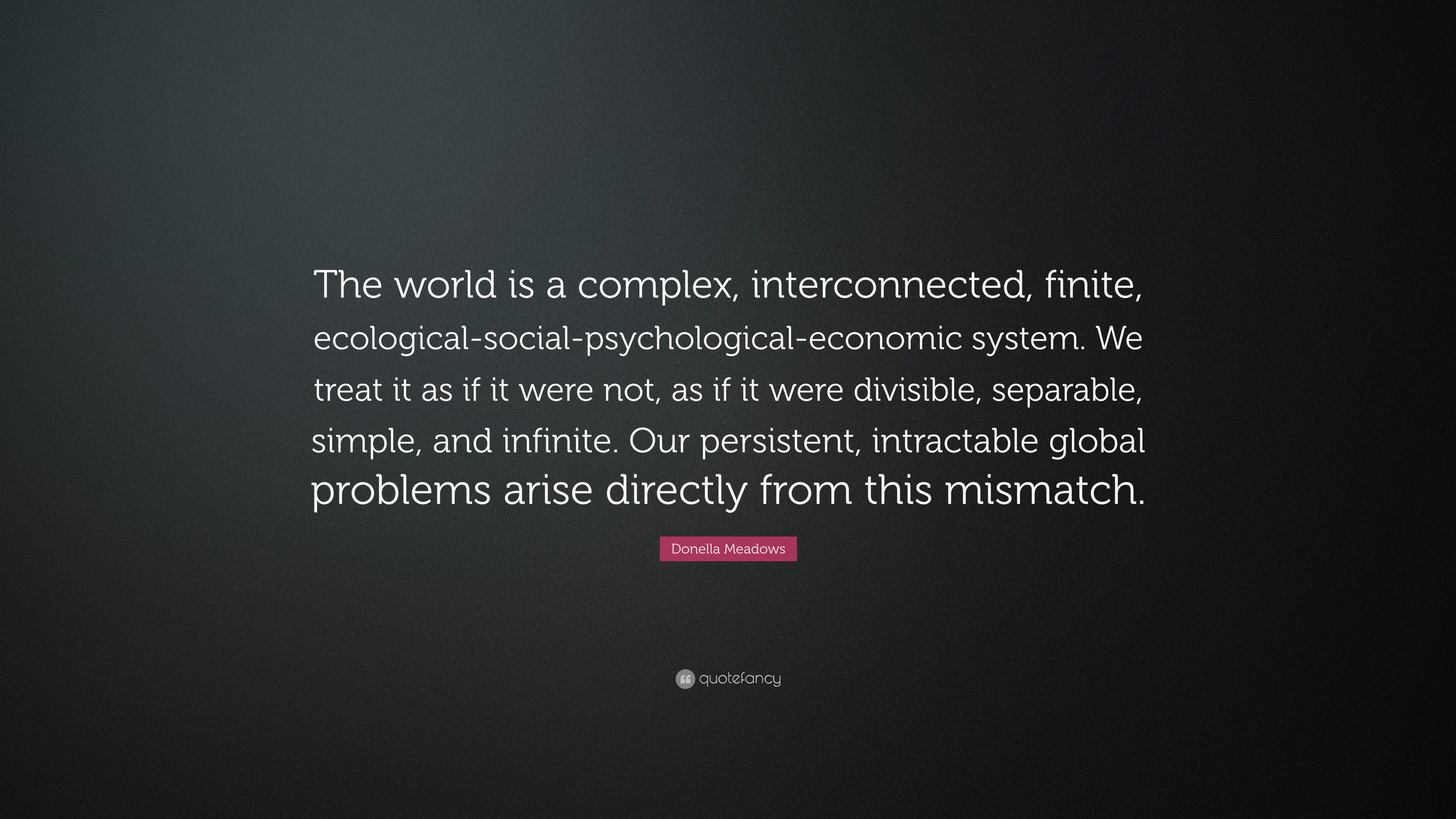 Donella Meadows Quote: “The world is a complex, interconnected, finite ...