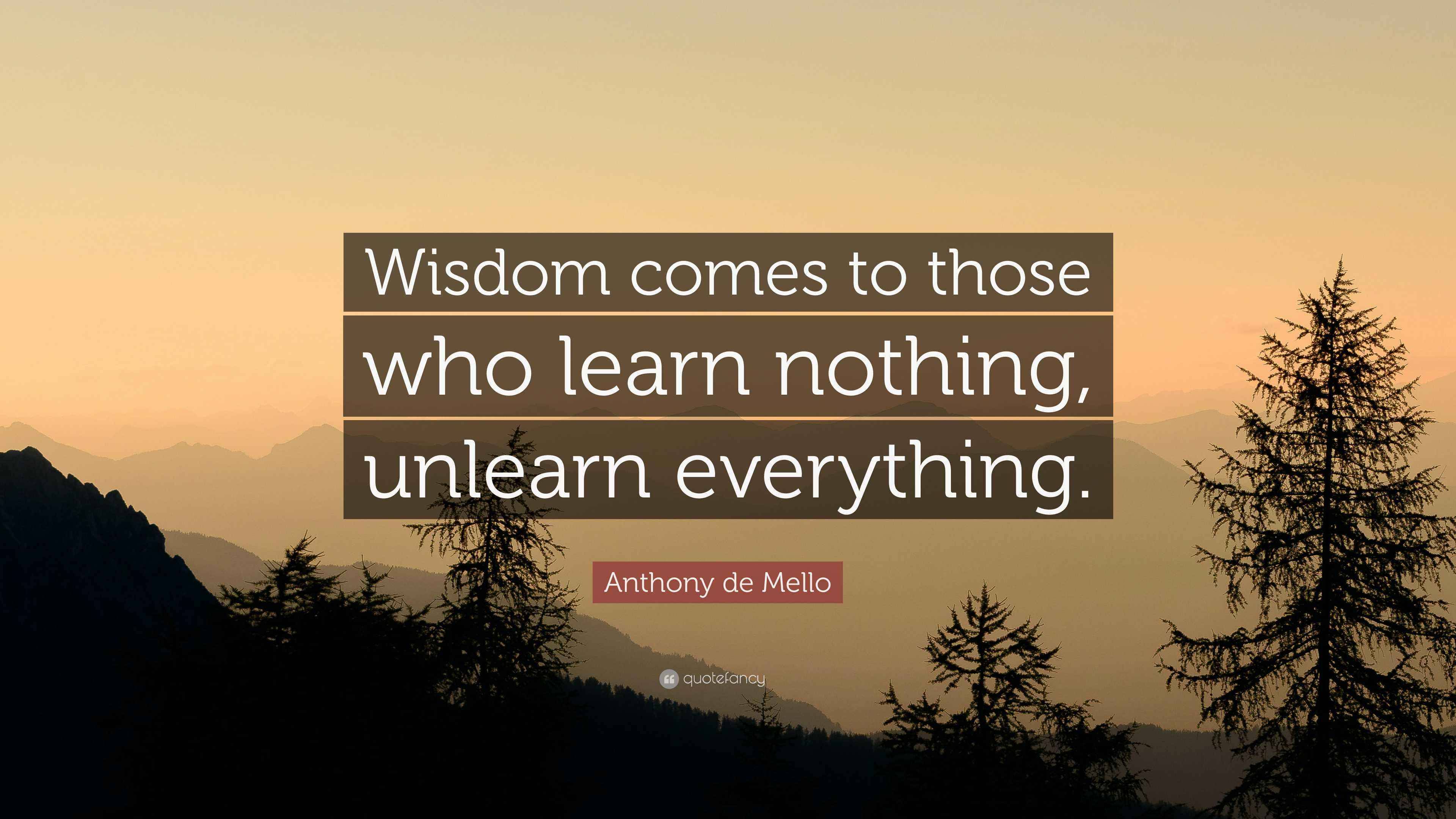 Anthony de Mello Quote: “Wisdom comes to those who learn nothing ...