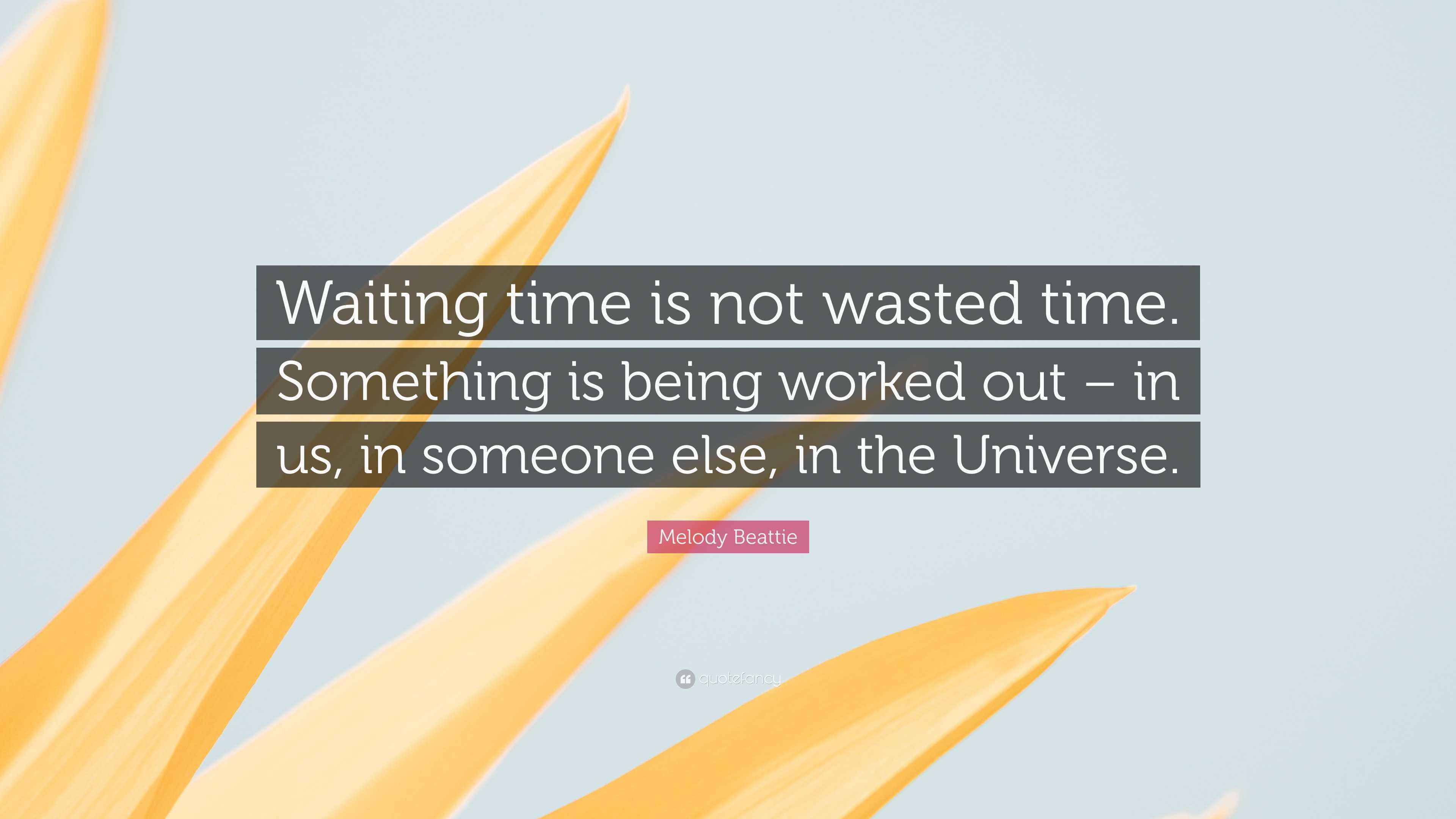 Melody Beattie Quote: “Waiting time is not wasted time. Something is ...