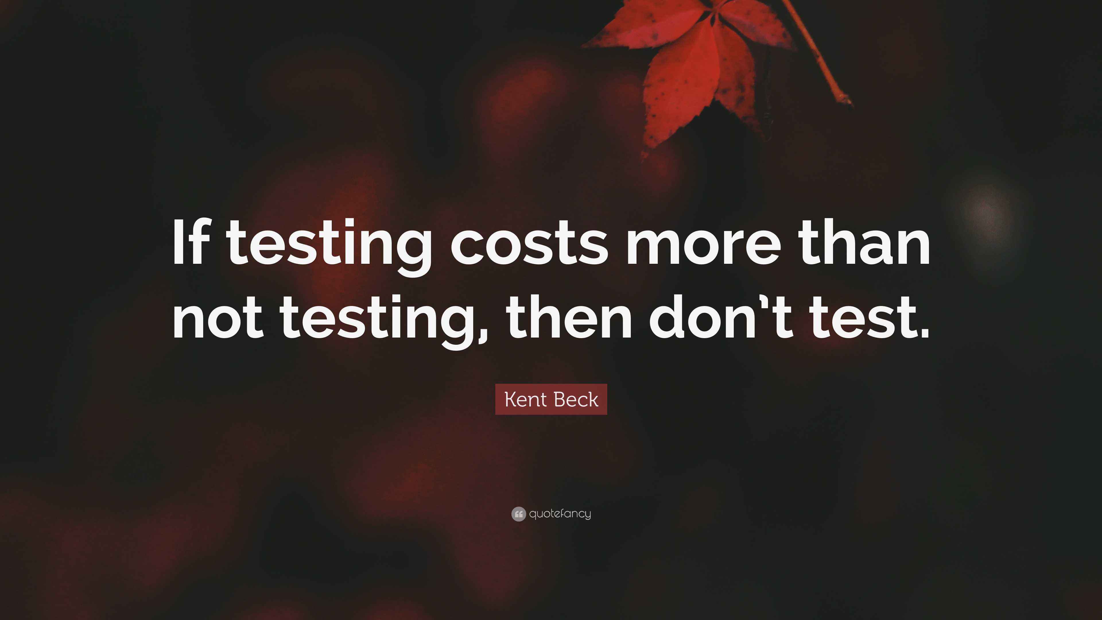 Kent Beck Quote: “If testing costs more than not testing, then don’t test.”